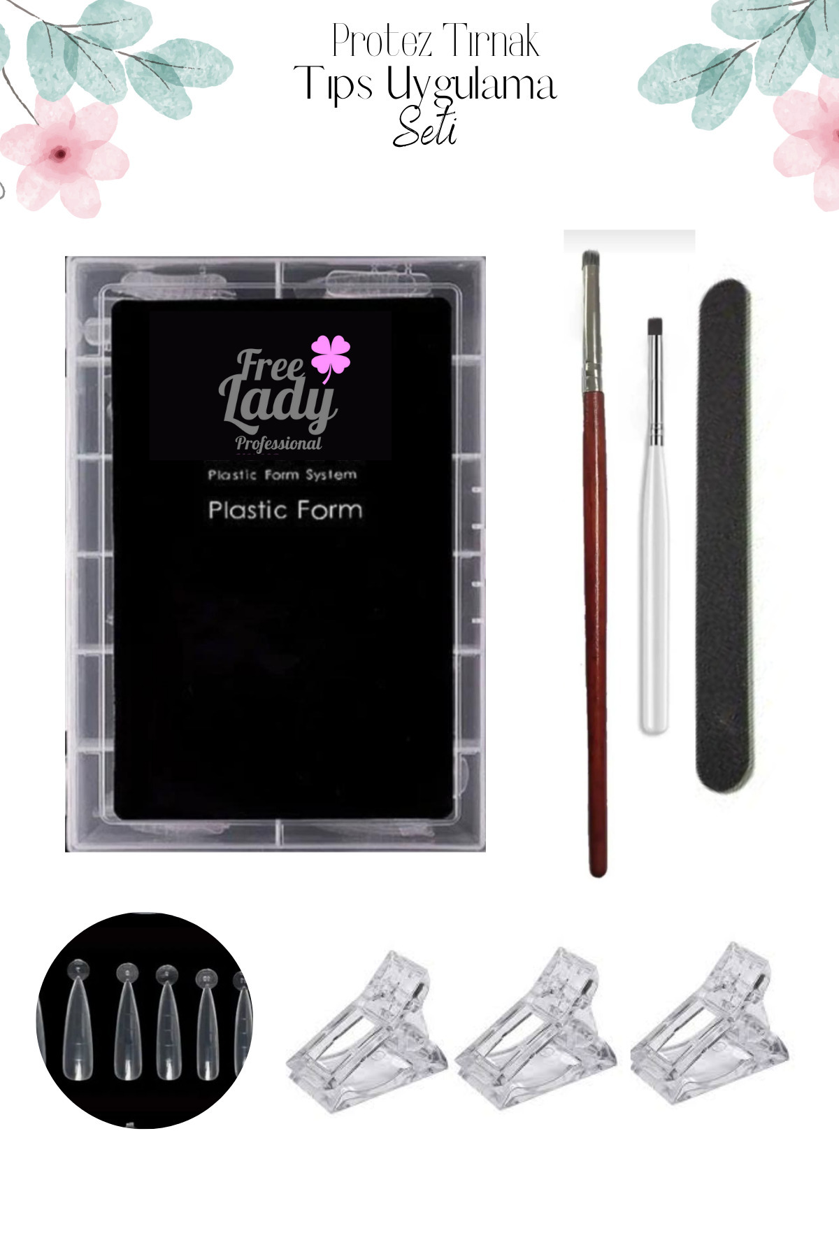 FREELADY Protez Tırnak - Polygel Form Tips 120’li - Törpü-mandal-fırça ...