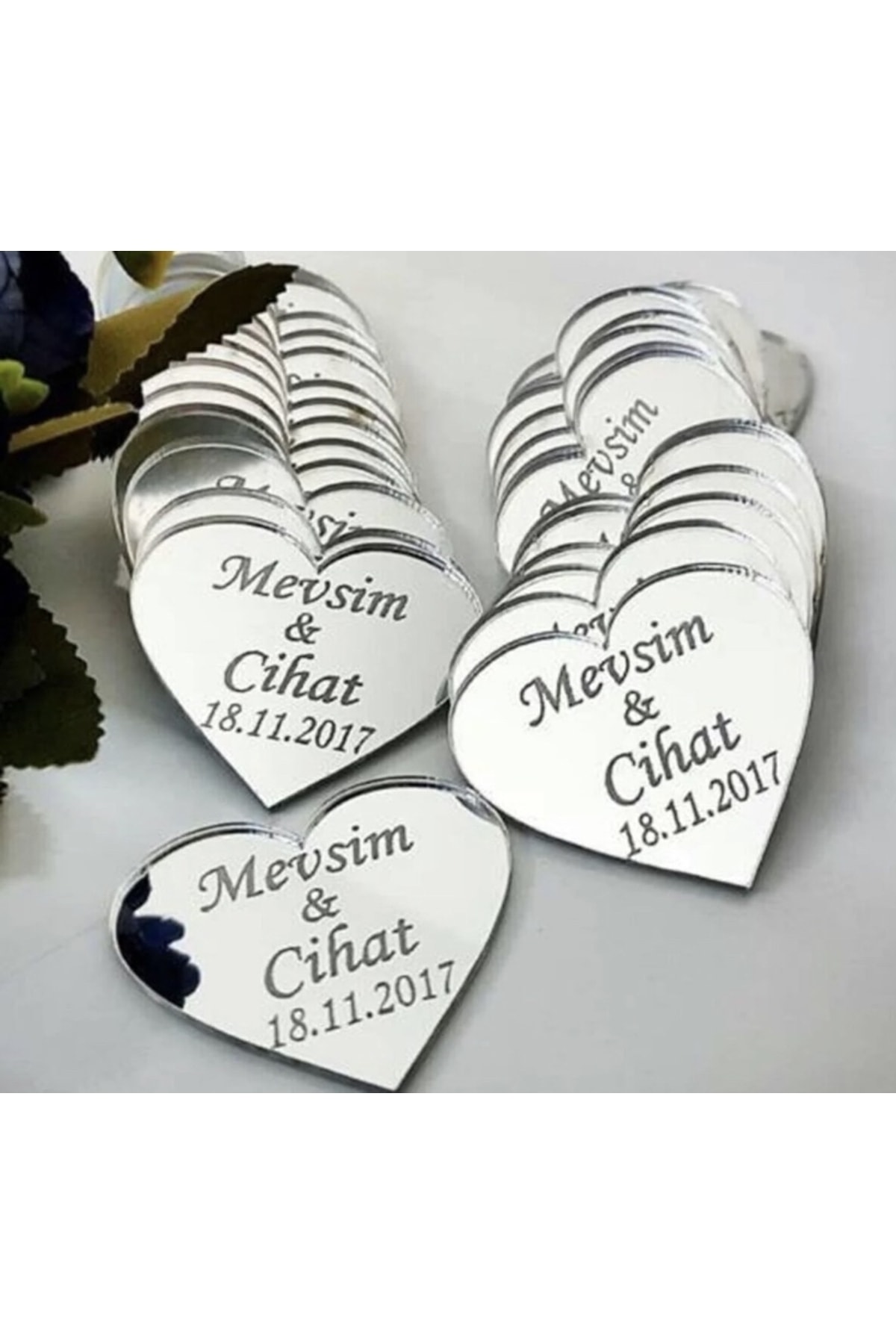 GÜVEN Pleksi Lazer Kesim Kalp Etiket Nişan Düğün Doğum Kına Yapışkanlı Gümüş Renk (25 Adet ...