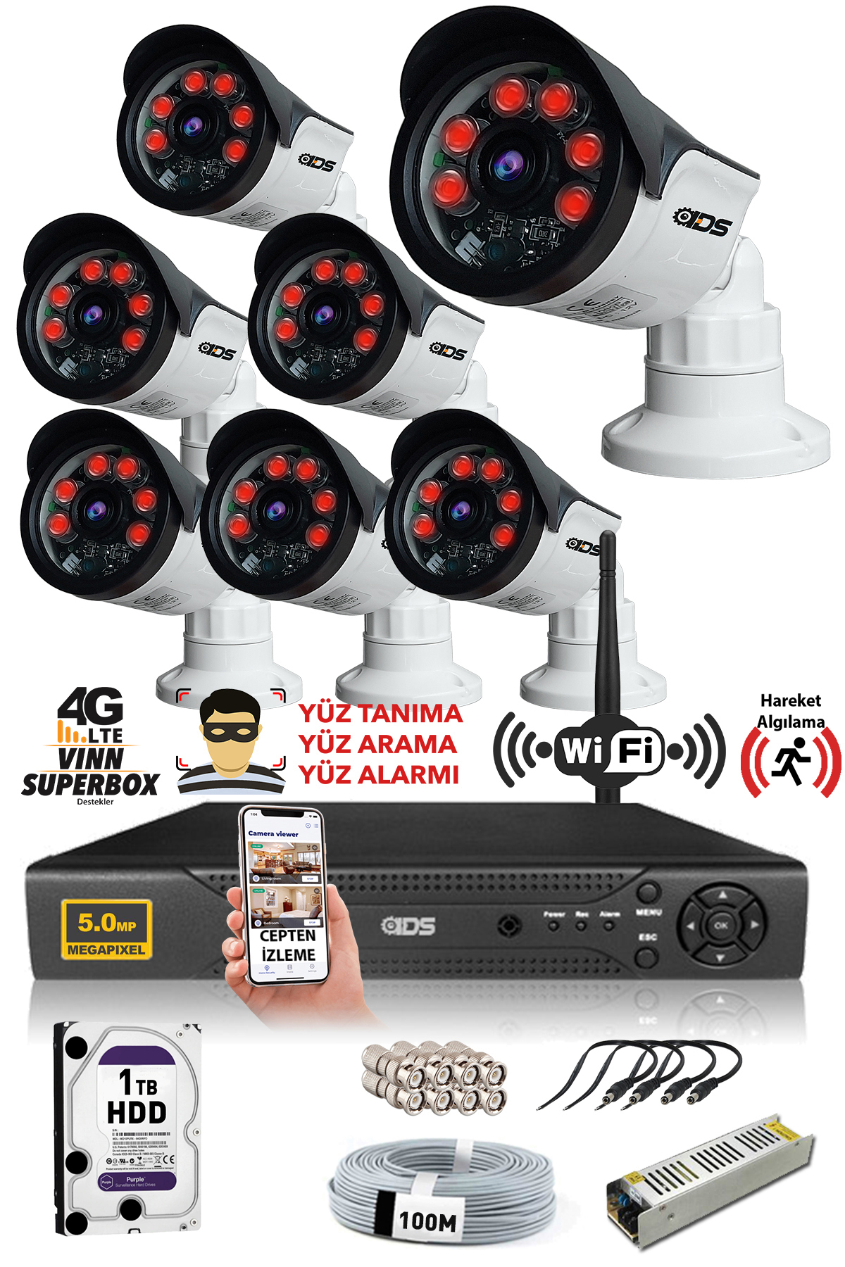 IDS 7 Kameralı Set - 5mp Sony Lensli Fullhd Gece Görüşlü Güvenlik ...
