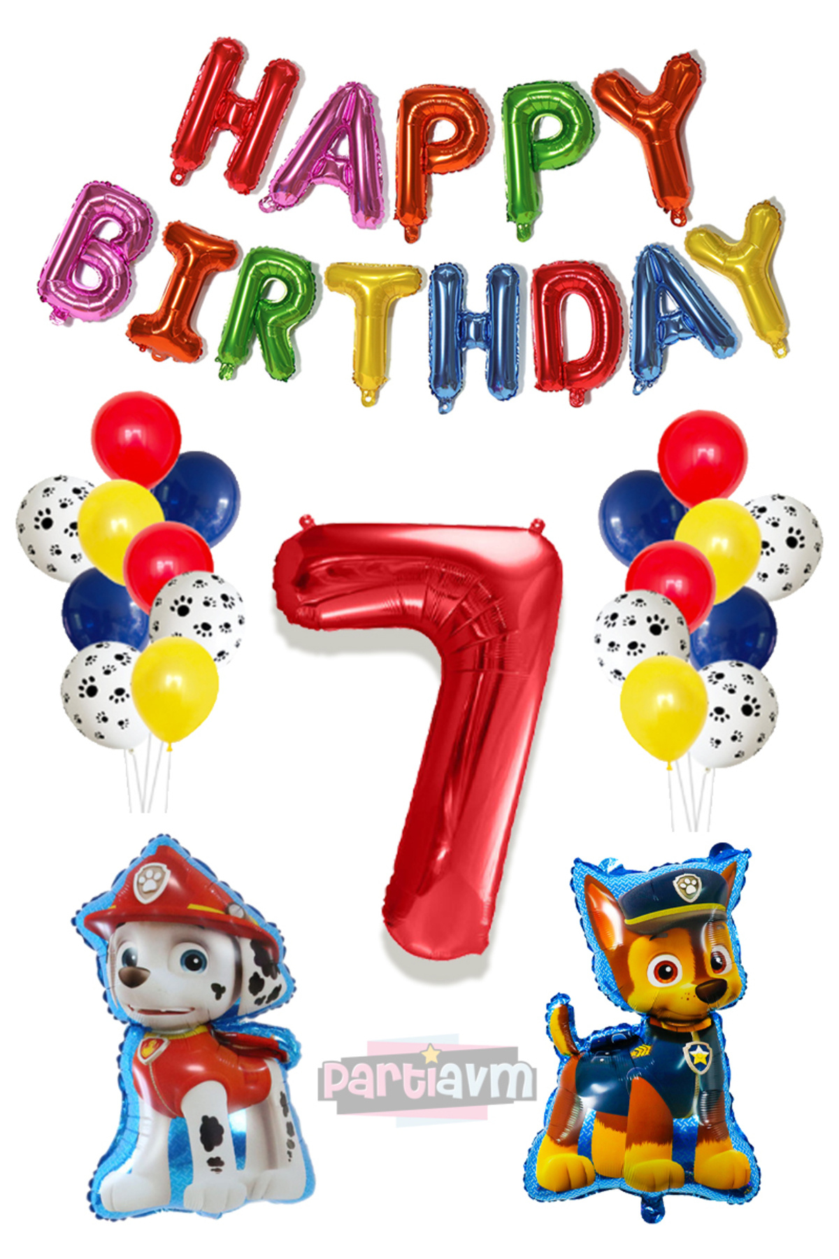 PARTİAVM Paw Patrol Balloon Set Red Number Balloon Happy Birthday ...
