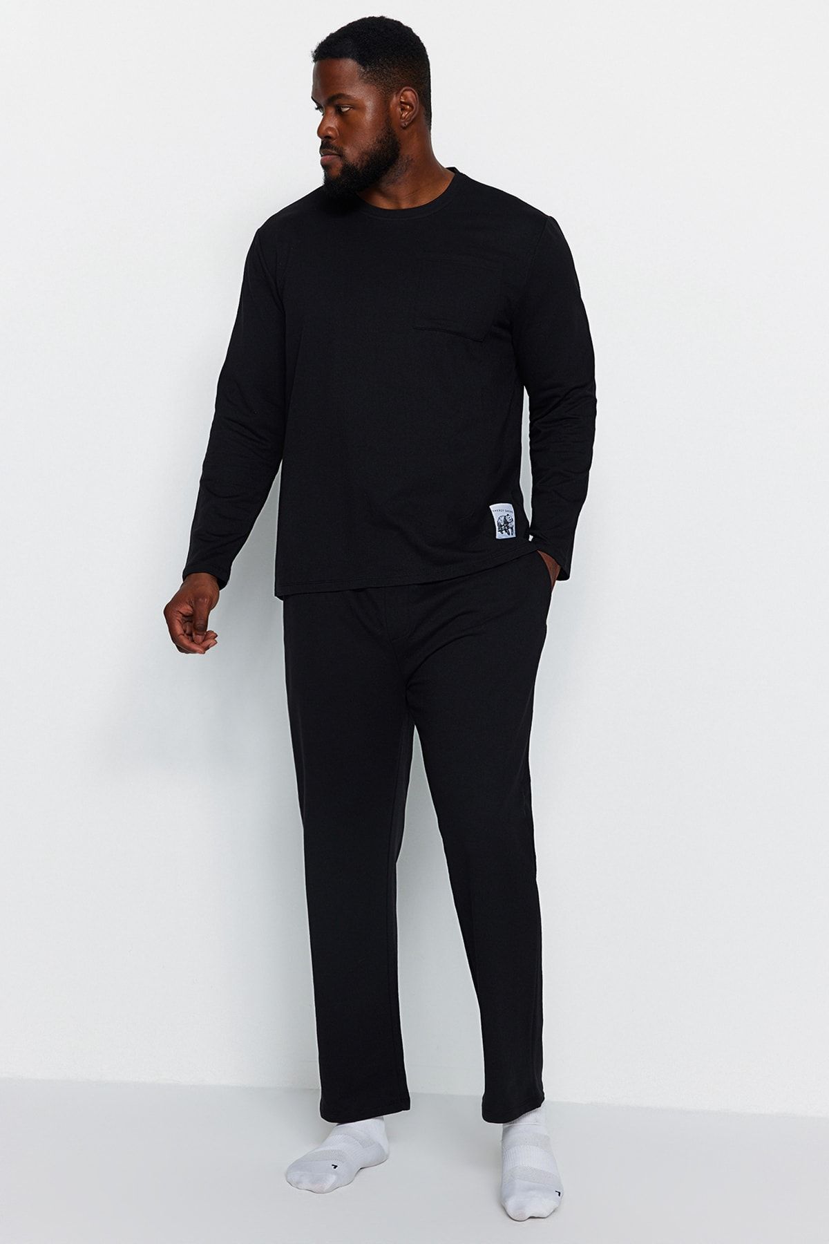 Trendyol Collection Herren Pyjama Set „black Label Detailliertes Großes