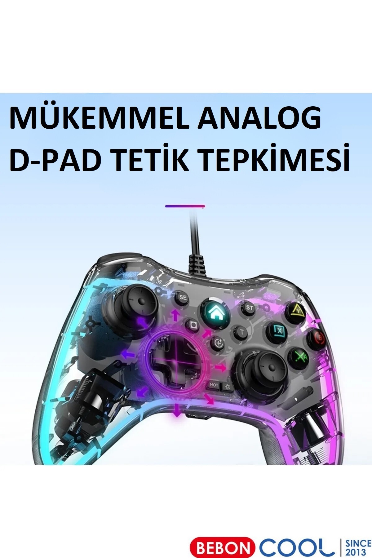 beboncool S03 PC/Android Telefon/Tablet/TV BOX/Ps4/Switch Uyumlu RGB Işıklı Kablolu Joystick ...