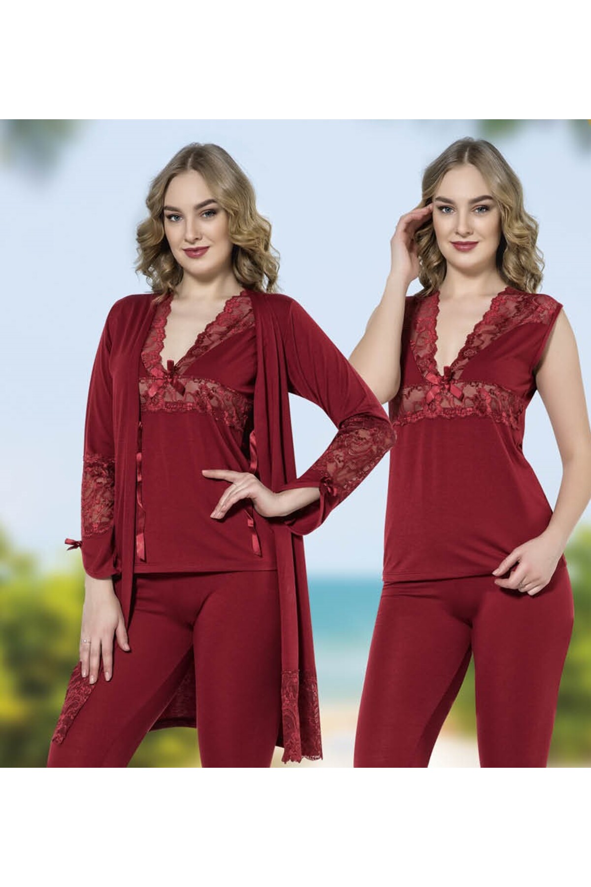 JENİKA Kadın Dantel Detaylı 3'lü Sabahlıklı Pijama Takımı Fiyatı, Yorumları - Trendyol