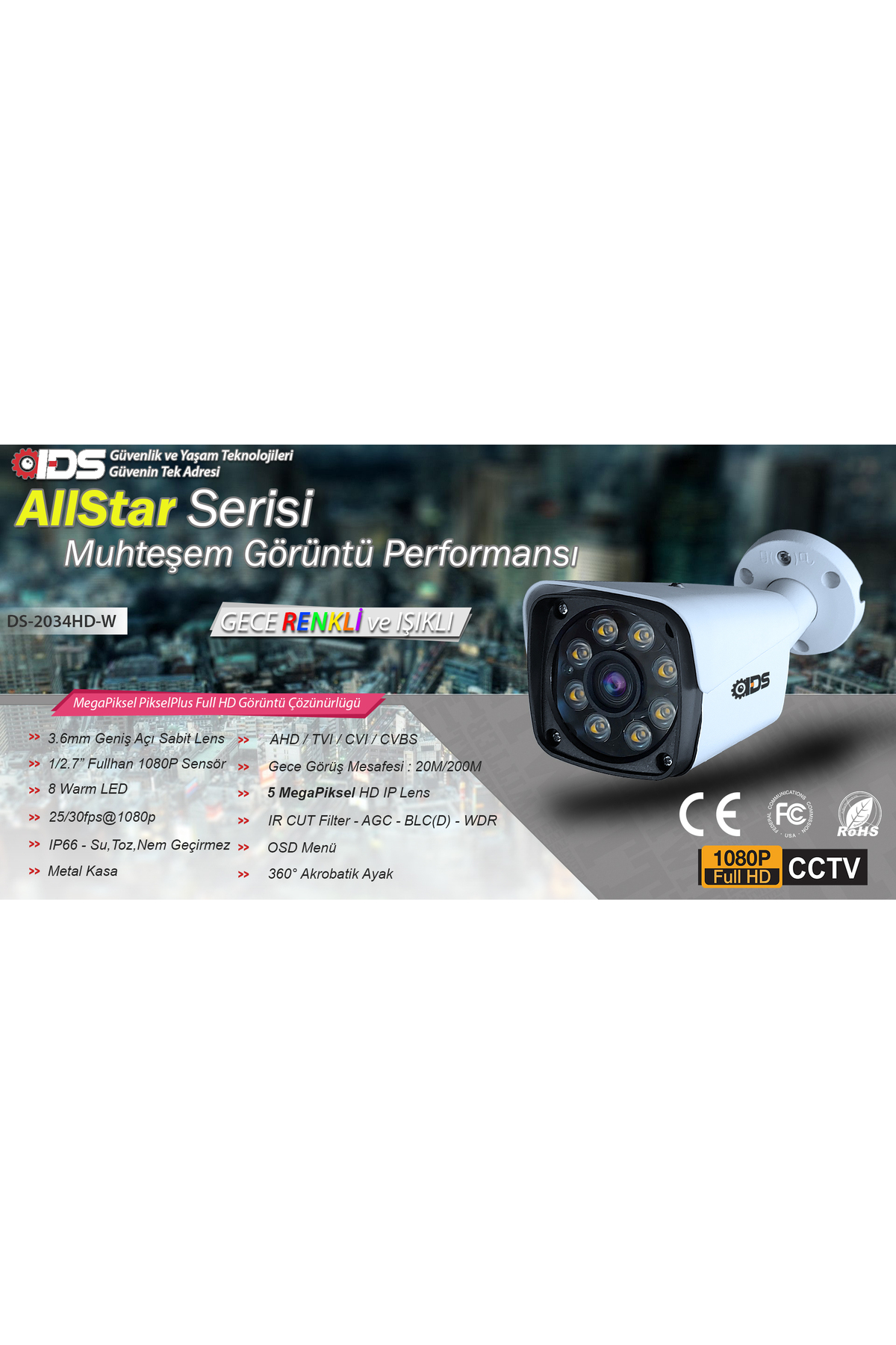 IDS - 6 Kameralı 5mp Sony Lensli 1080p Fullhd Gece Renkli Kamera Seti ...