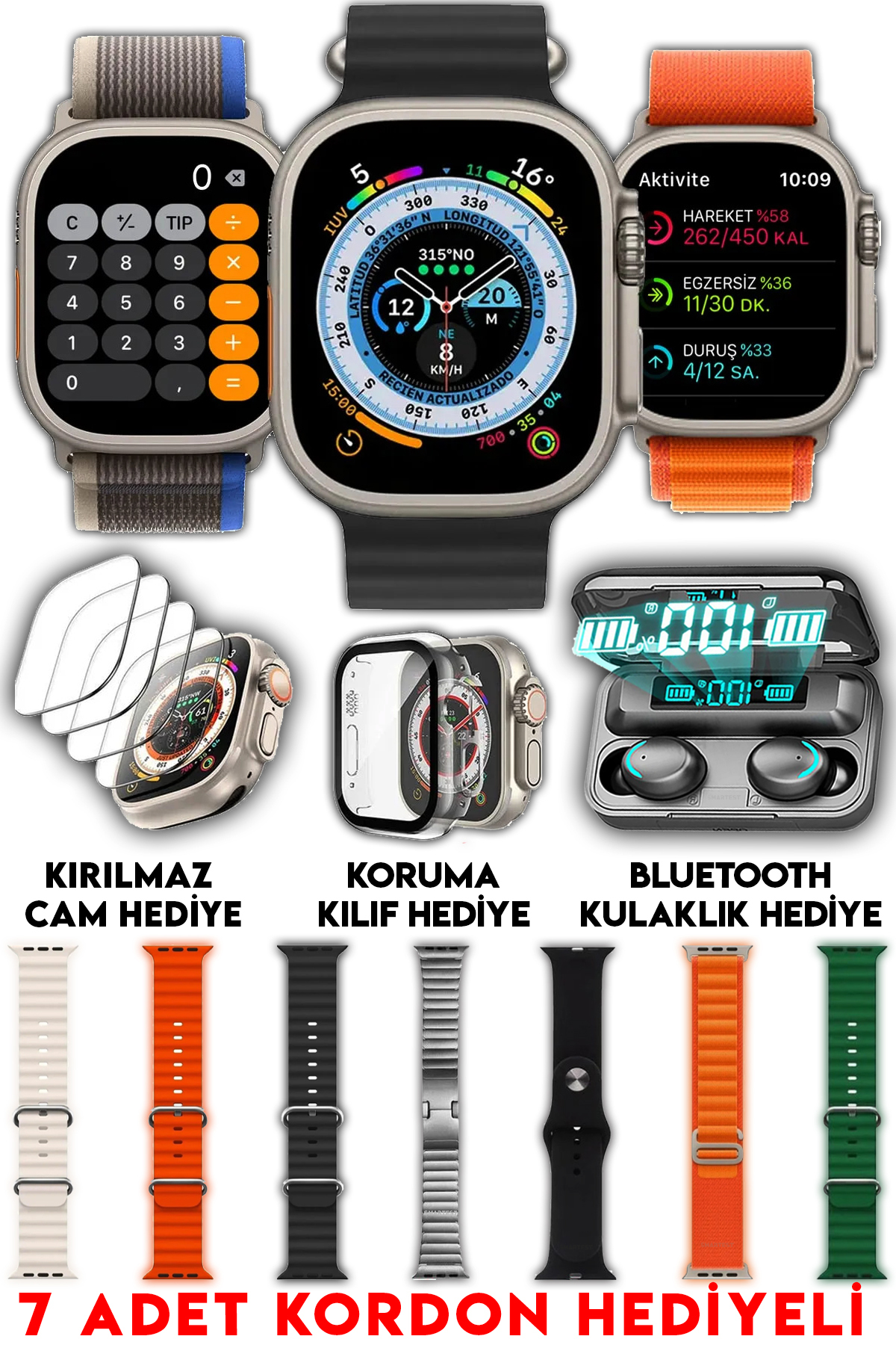 SMARTEST Akıllı Saat Watch Ultra+49mm Bluetooth Kulaklık 7 Kordon Kasa ...