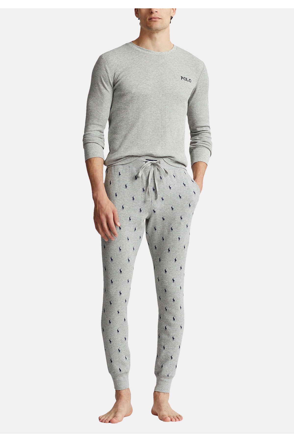 Ralph Lauren T-Shirt Pyjamashirt aus Waffelpiqué mit Logo-Stickerei ...