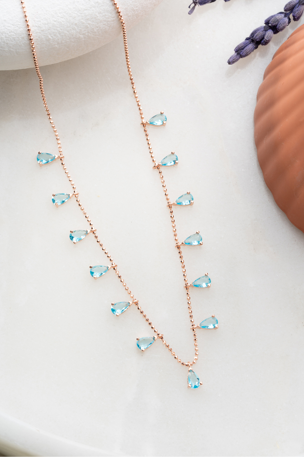 NEREZE 925 Ayar Gümüş Rose Sıralı Damla Aquamarin Taşlı Kolye Fiyatı, Yorumları - Trendyol