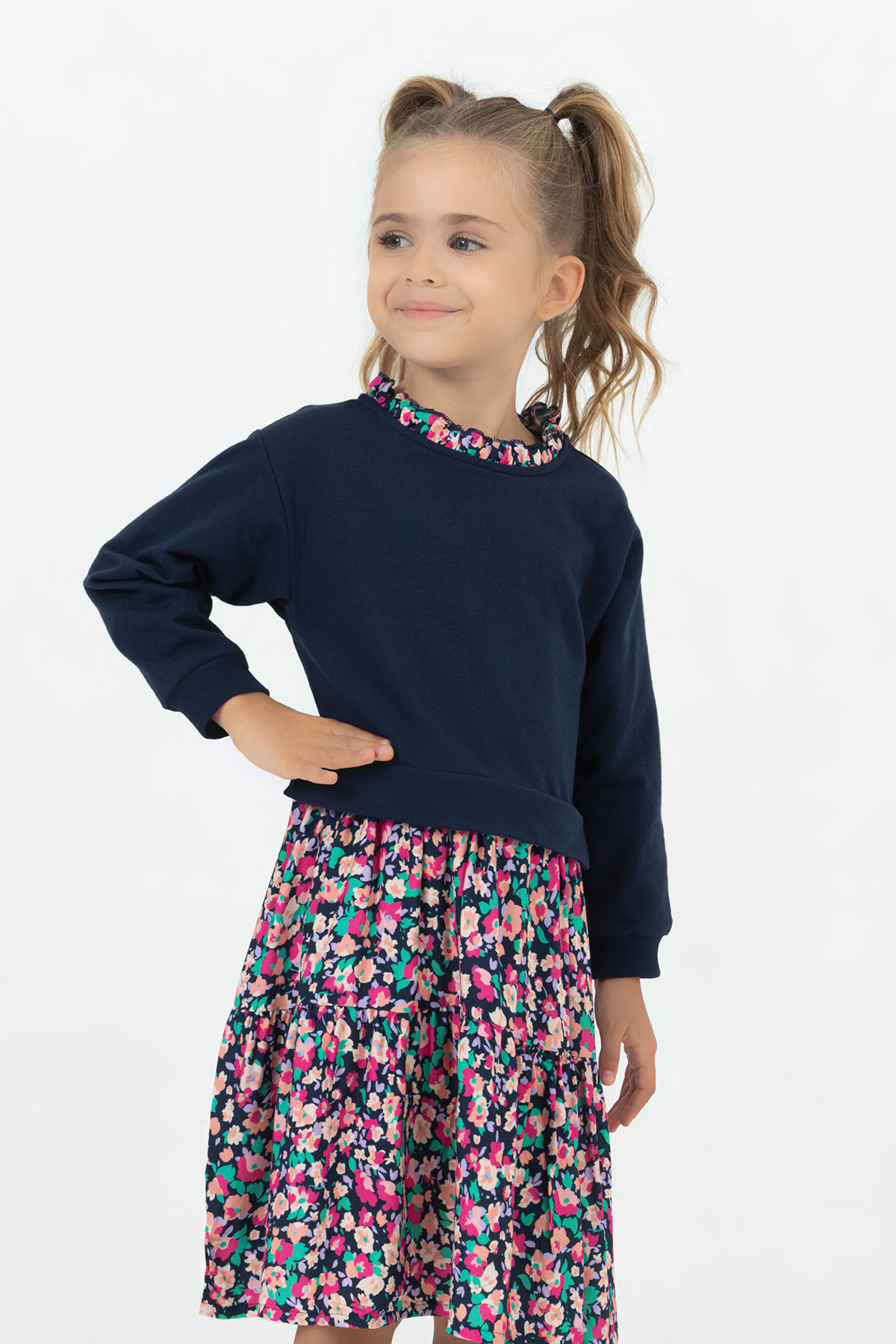 Tuffy Kids KIZ ÇOCUK ETEĞİ ÇİÇEKLİ YAKA DETAYLI ELBİSE 2-5 YAŞ - Fiyatı ...
