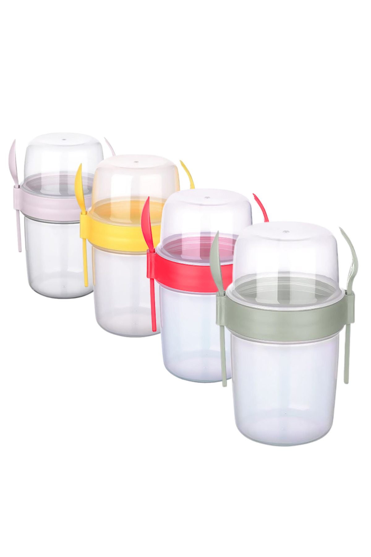 Eynel 4lü Set 650 ml Take-go Kaşıklı Hazneli Meyveli Müsli Kabı Piknik Iş Granola Yoğurt Süt ...