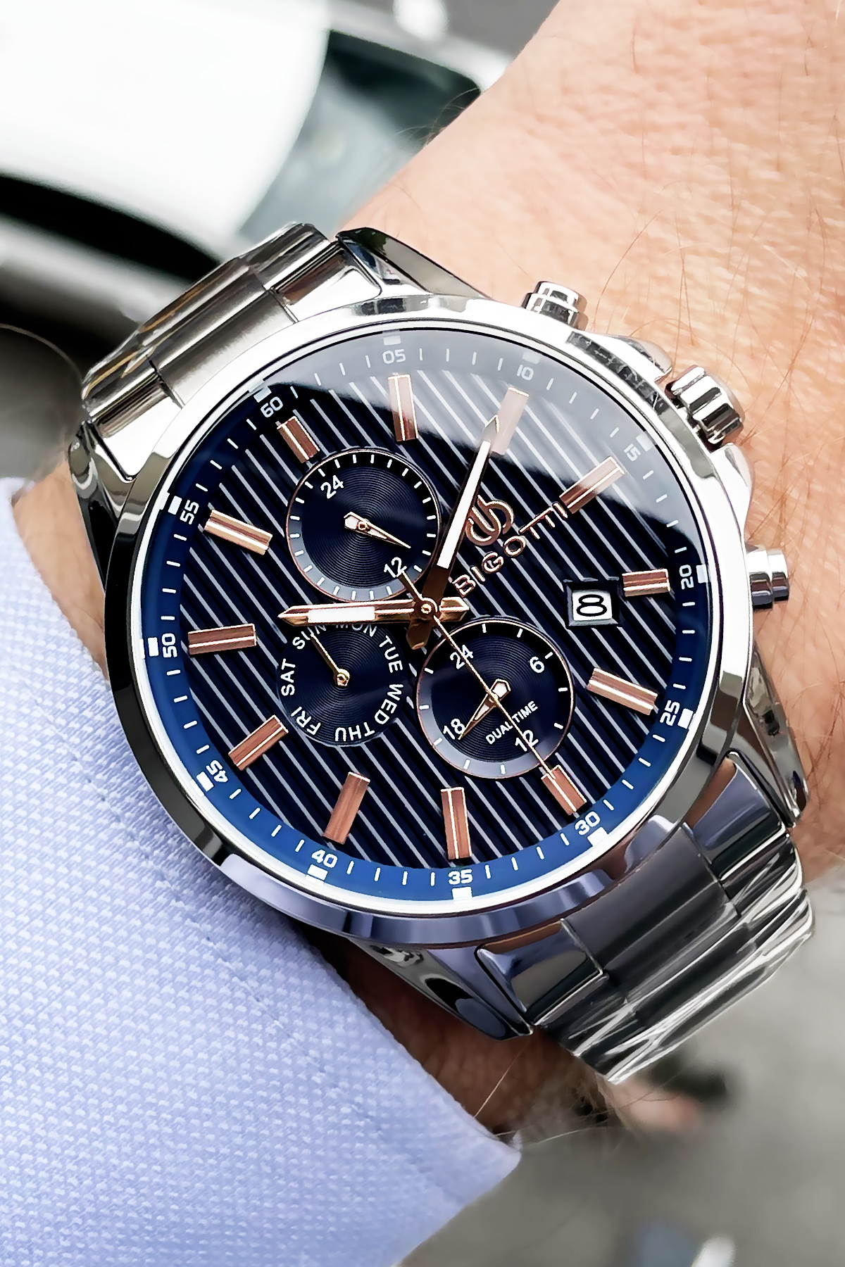 Bigotti Orijinal Komple Çelik Erkek Kol Saati 5 ATM Su Geçirmez Gümüş ...