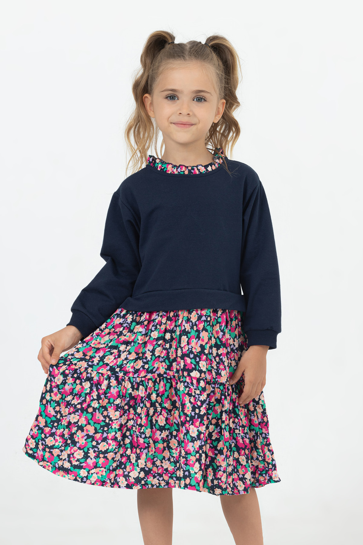 Tuffy Kids KIZ ÇOCUK ETEĞİ ÇİÇEKLİ YAKA DETAYLI ELBİSE 2-5 YAŞ - Fiyatı ...