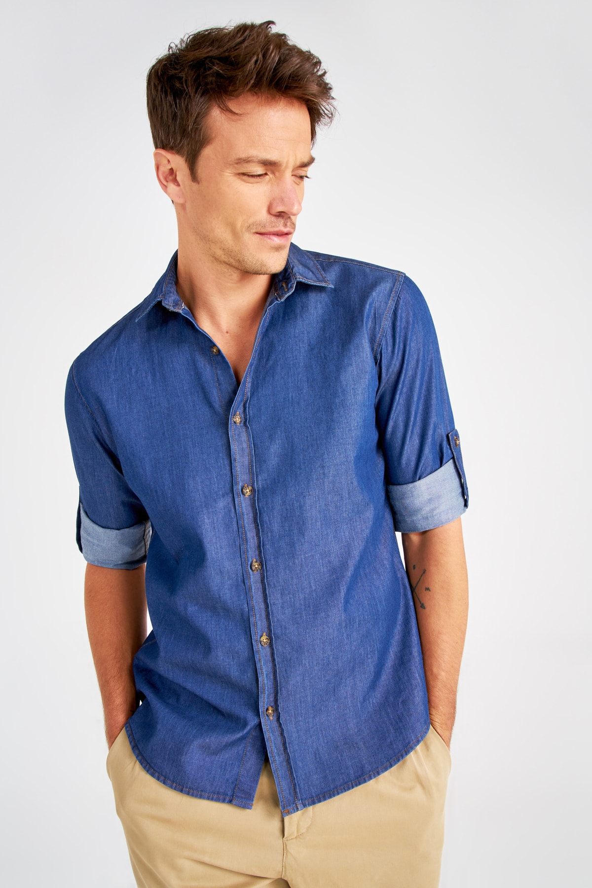 Trendyolmilla Man Lacivert Erkek İnce Denim Gömlek TMNSS20GO0511 Fiyatı, Yorumları - Trendyolmilla