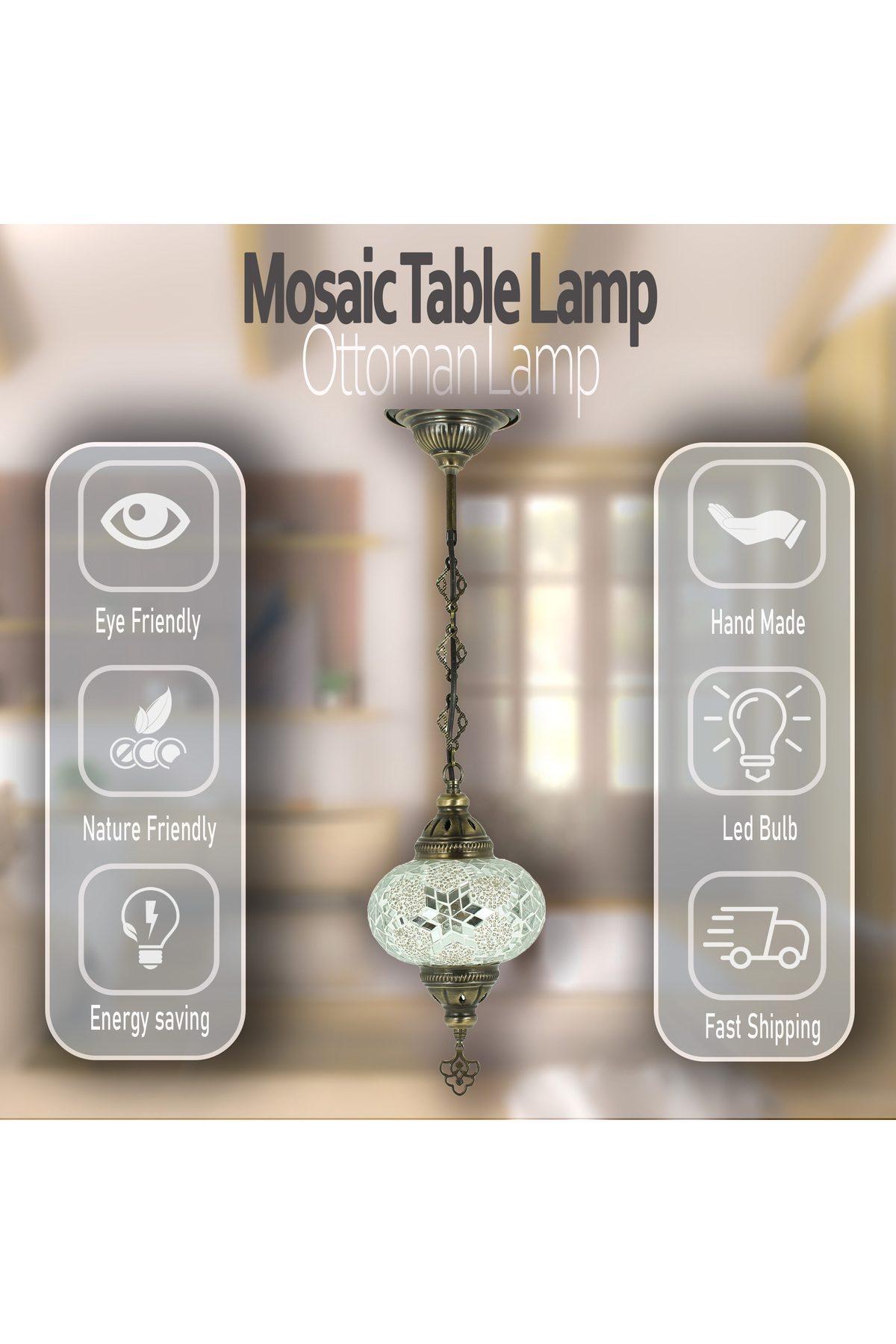 mosland home Dekoratif Osmanlı Fas Lambası Mozaik Avize Tekli Sarkıt ...