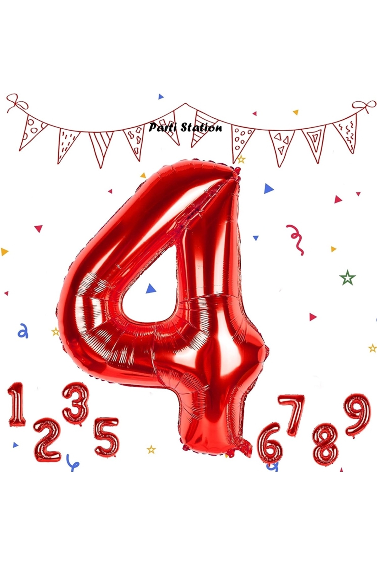 Parti Station Rakam Folyo Balon Kırmızı Rakam Balon Kırmızı 4 Yaş Balon ...