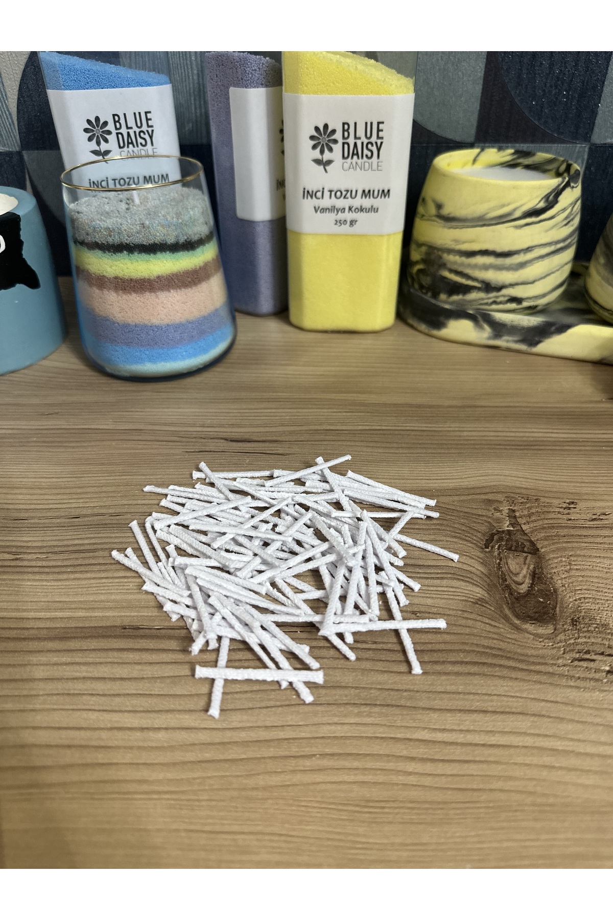 BlueDaisyCandle 100 Adet Inci Tozu Mum Fitili %100 Pamuk Sert Mum ...