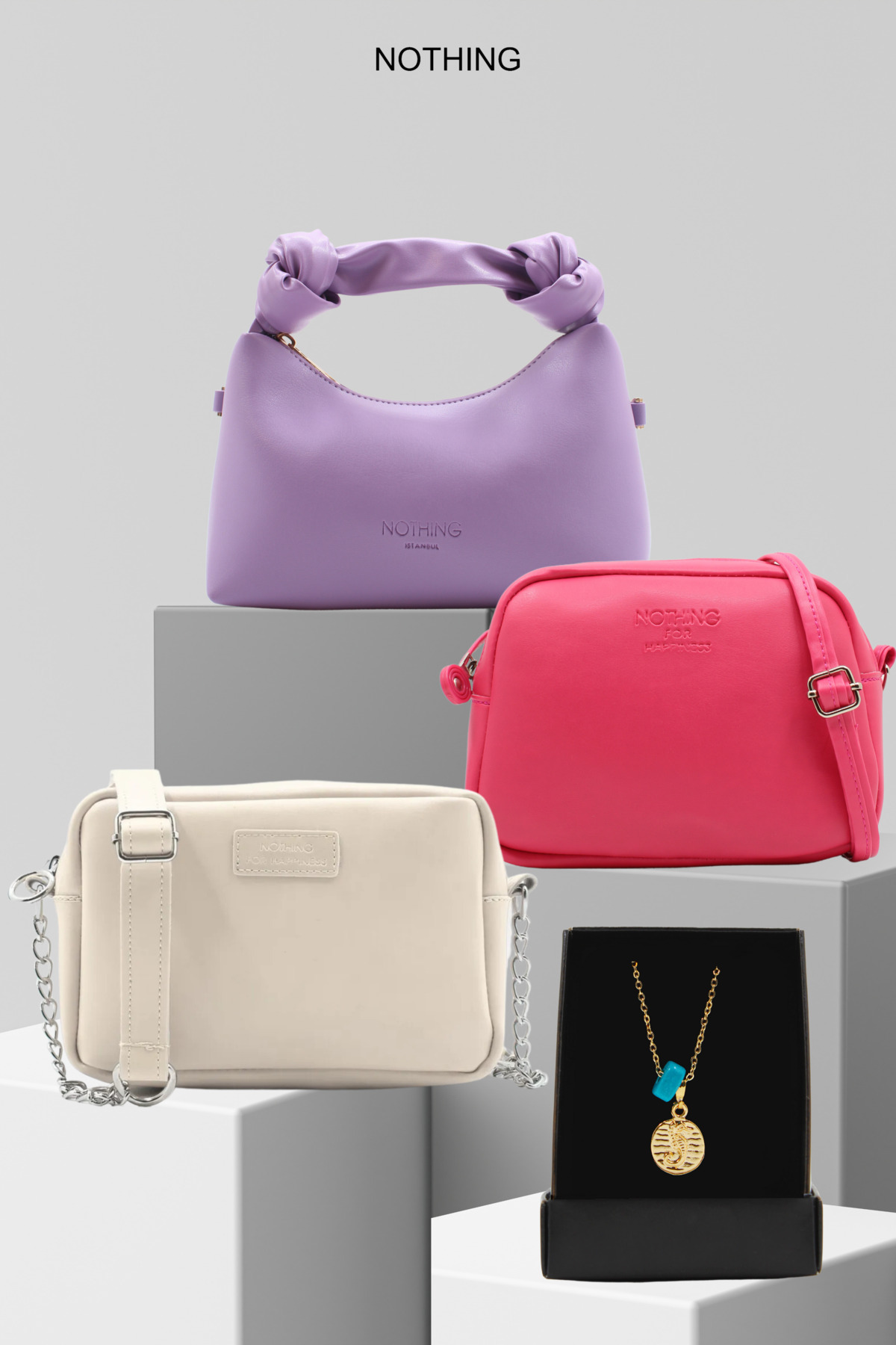 NOTHING Kadın 3'lü Zincirli Çanta Urban Çanta Düğüm Detaylı Çanta Seti ...