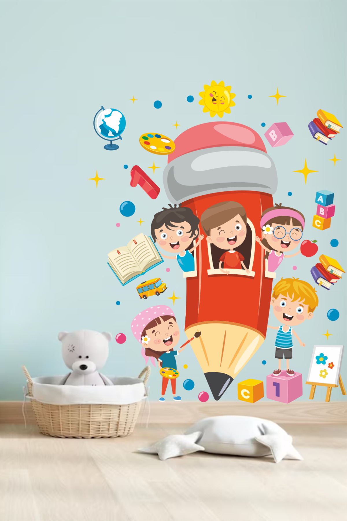 efekt reklam Kalem ve Öğrenciler Okula Dönüş Çocuk Odası Anaokulu-Kreş ...