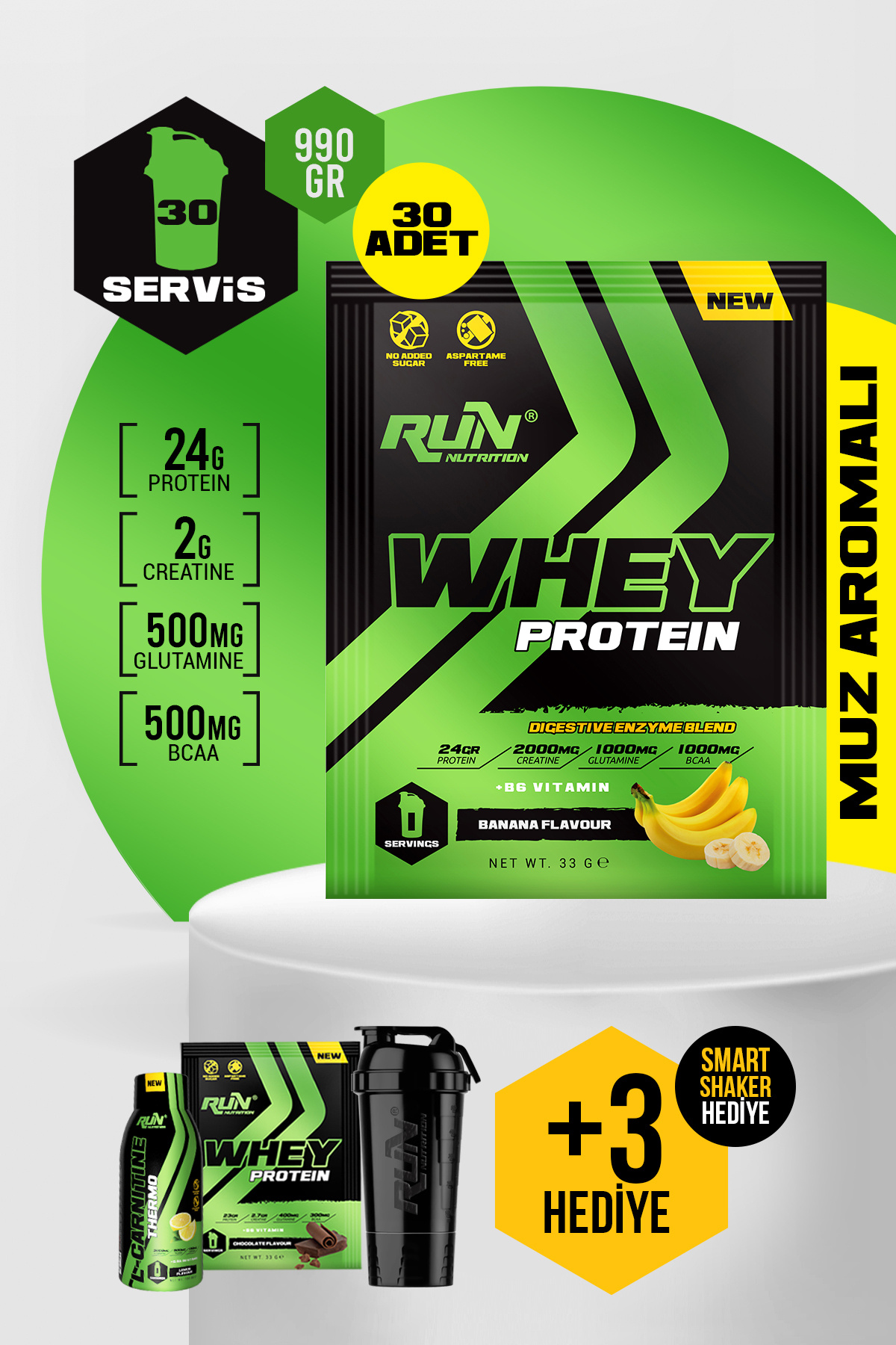 Run Nutrition Whey Protein Muz Aromalı Saşe - 30 Adet - 990g - Hediyeli Fiyatı, Yorumları - Trendyol