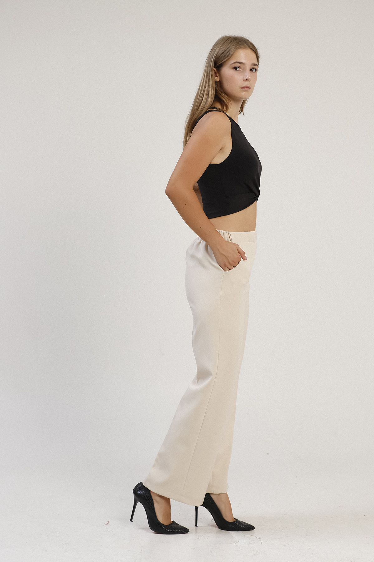 NELSA Bej Palazzo Beli Lastikli Cepli Dokuma Kadın Pantolon Fiyatı ...