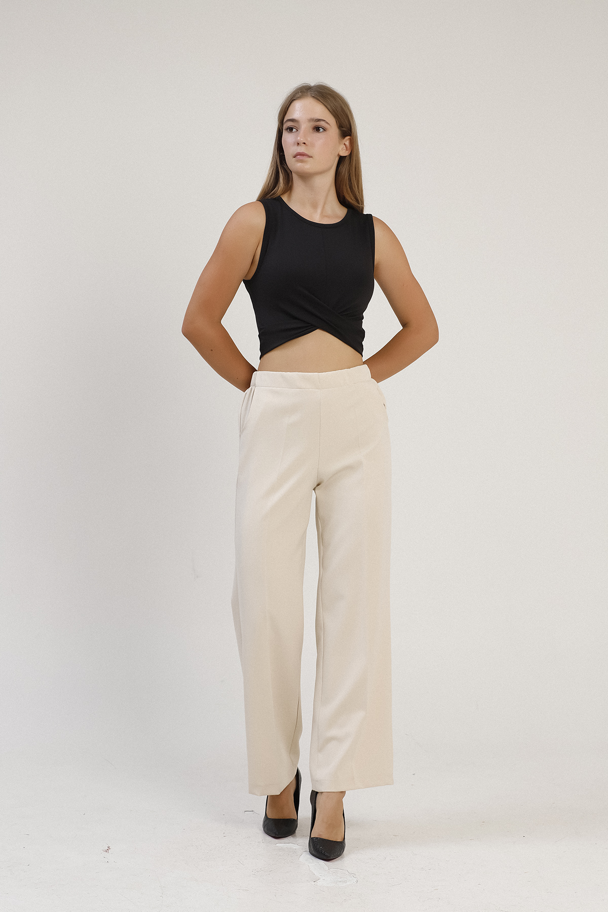 NELSA Bej Palazzo Beli Lastikli Cepli Dokuma Kadın Pantolon Fiyatı ...