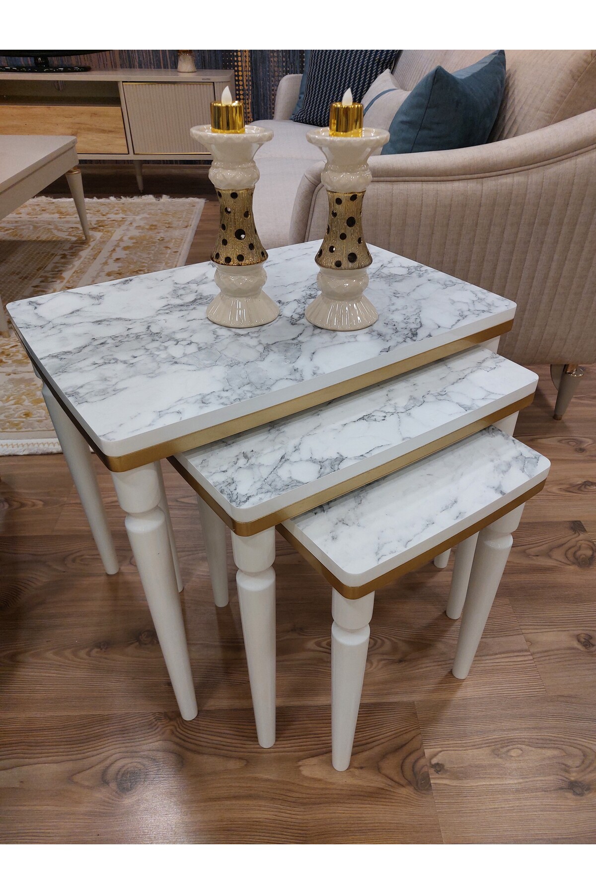 AKSET 3lü Lüx Zigon Sehpa Beyaz Mermer Gold Fiyatı, Yorumları - Trendyol