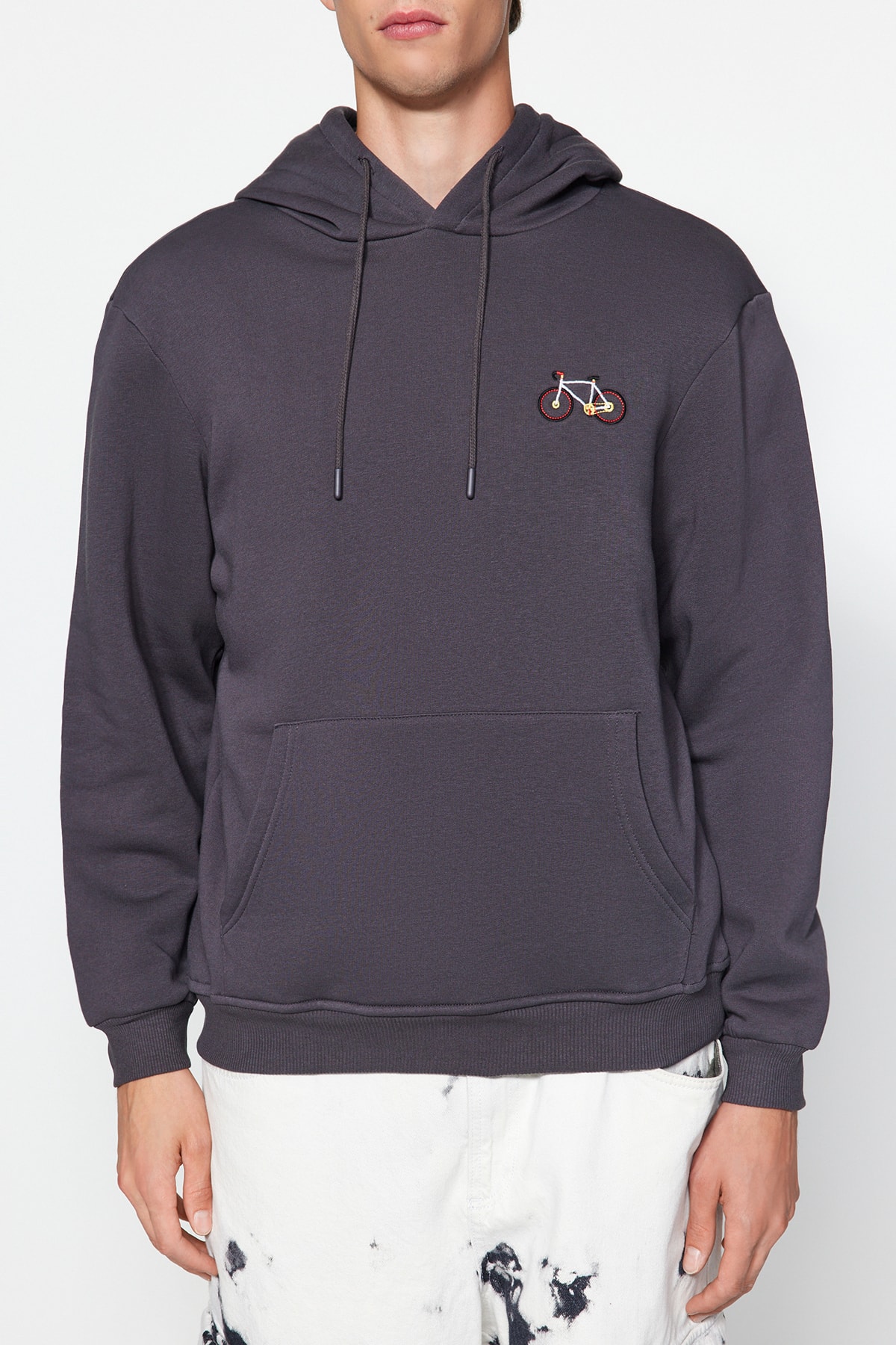 Trendyol Collection Anthracite Minimal Embroidered Fleece Cut ...