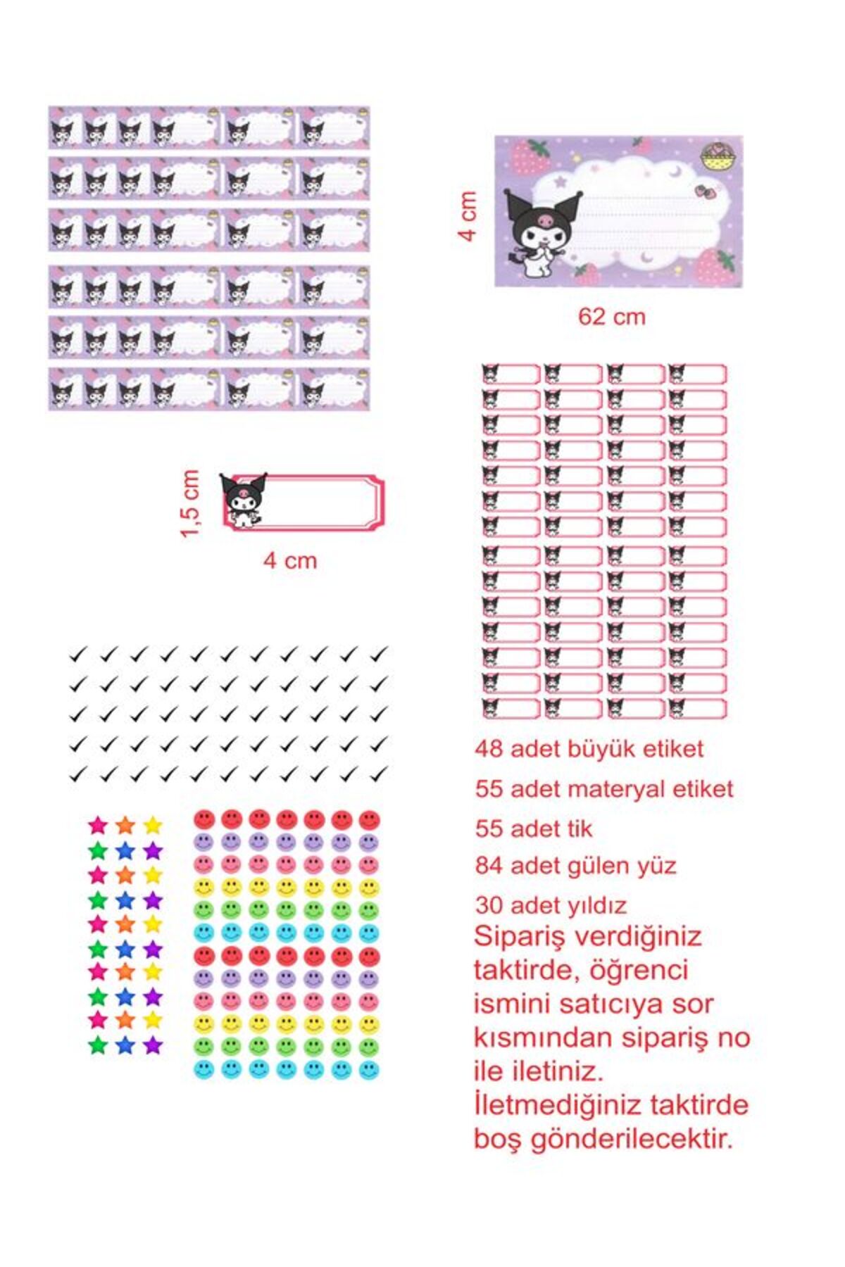 EyER Shoping Kuromi Kitap Defter Okul Etiketi 270 Adet Kesimli - Fiyatı ...