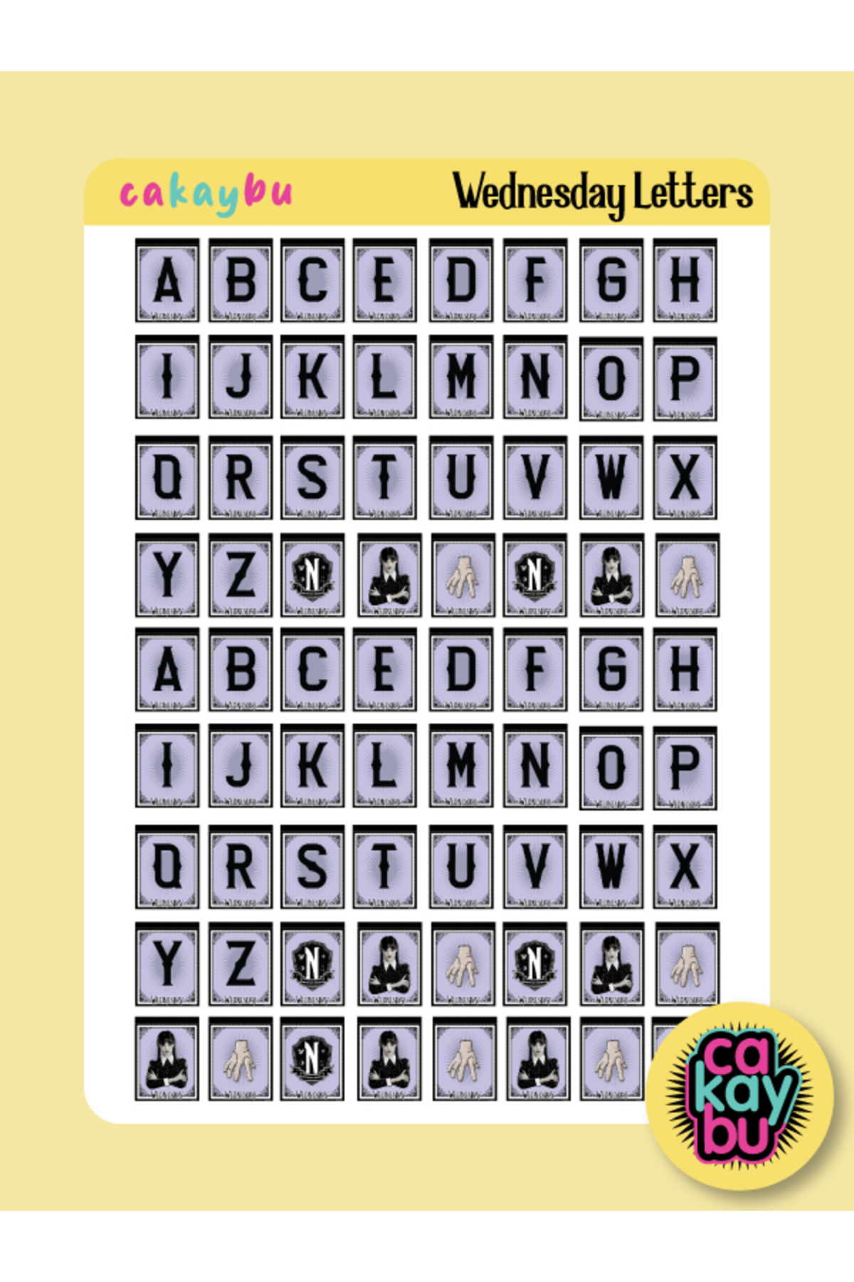 cakaybu Wednesday Addams Letters Sticker Set A4 Sizes 1 Sheet- Trendyol