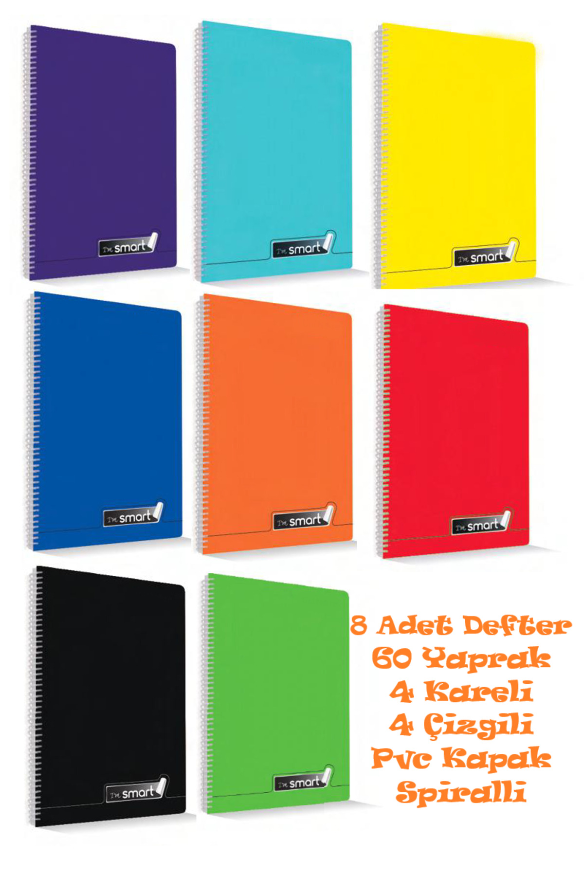 GÜZELYÜZ AVM I'M Smart Defter A4 Okul Defteri 60 Yaprak 8 ADET 4 KARELİ ...