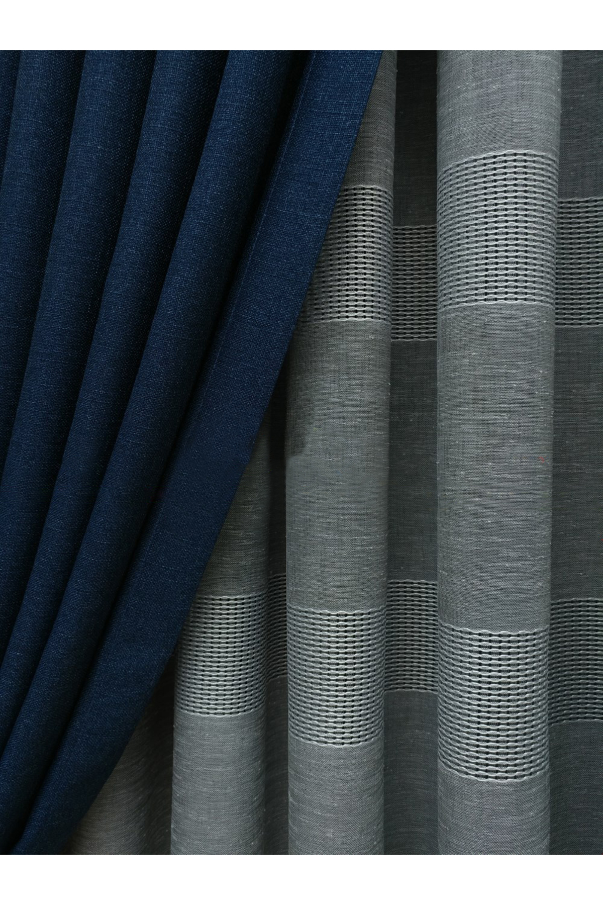 Evdepo Home Crown Navy Blue Solid Color Linen Background Curtain ...