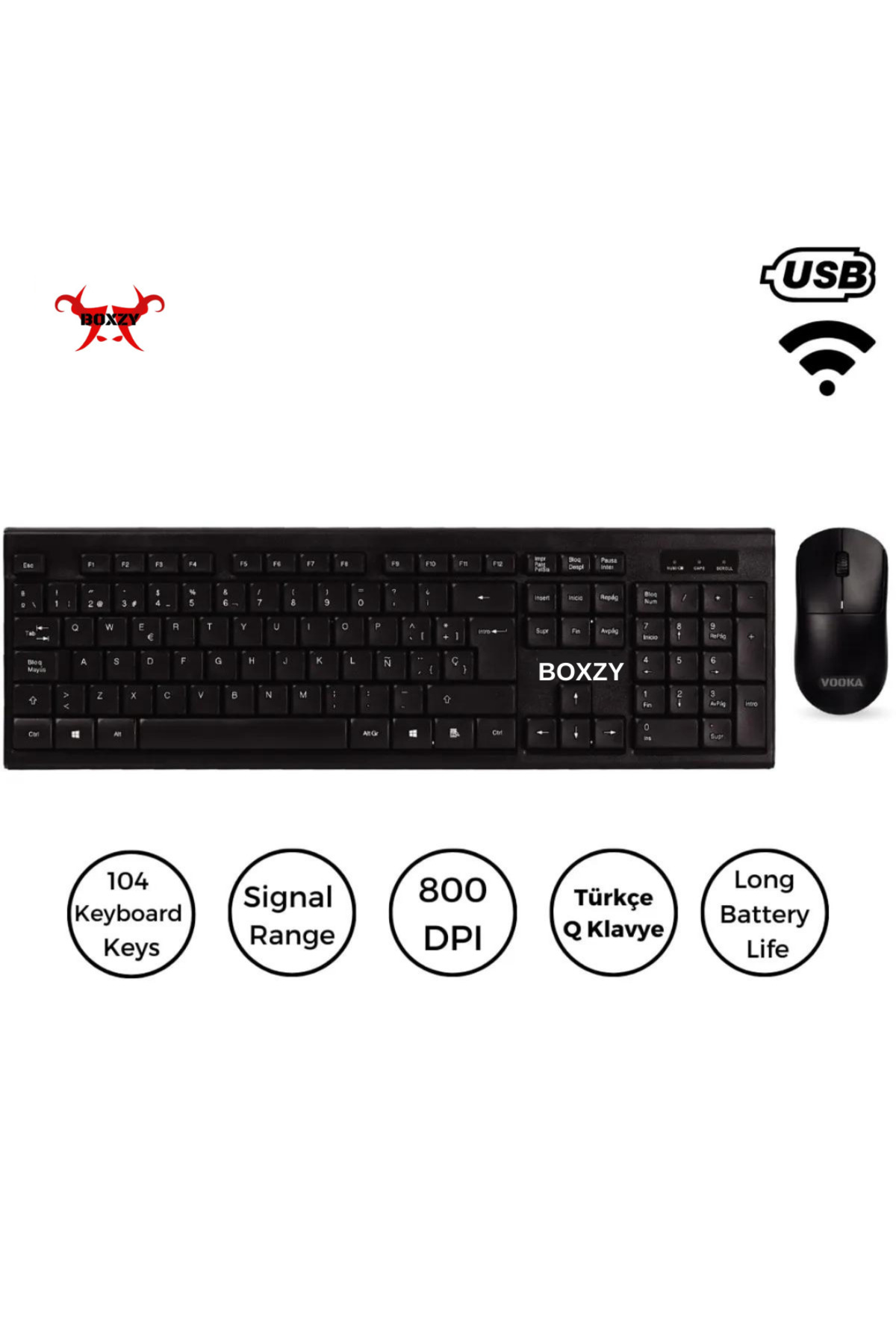 HEJARON Kablosuz Klavye Mouse Seti Türkçe Q Klavye Sessiz Set Siyah 104 ...