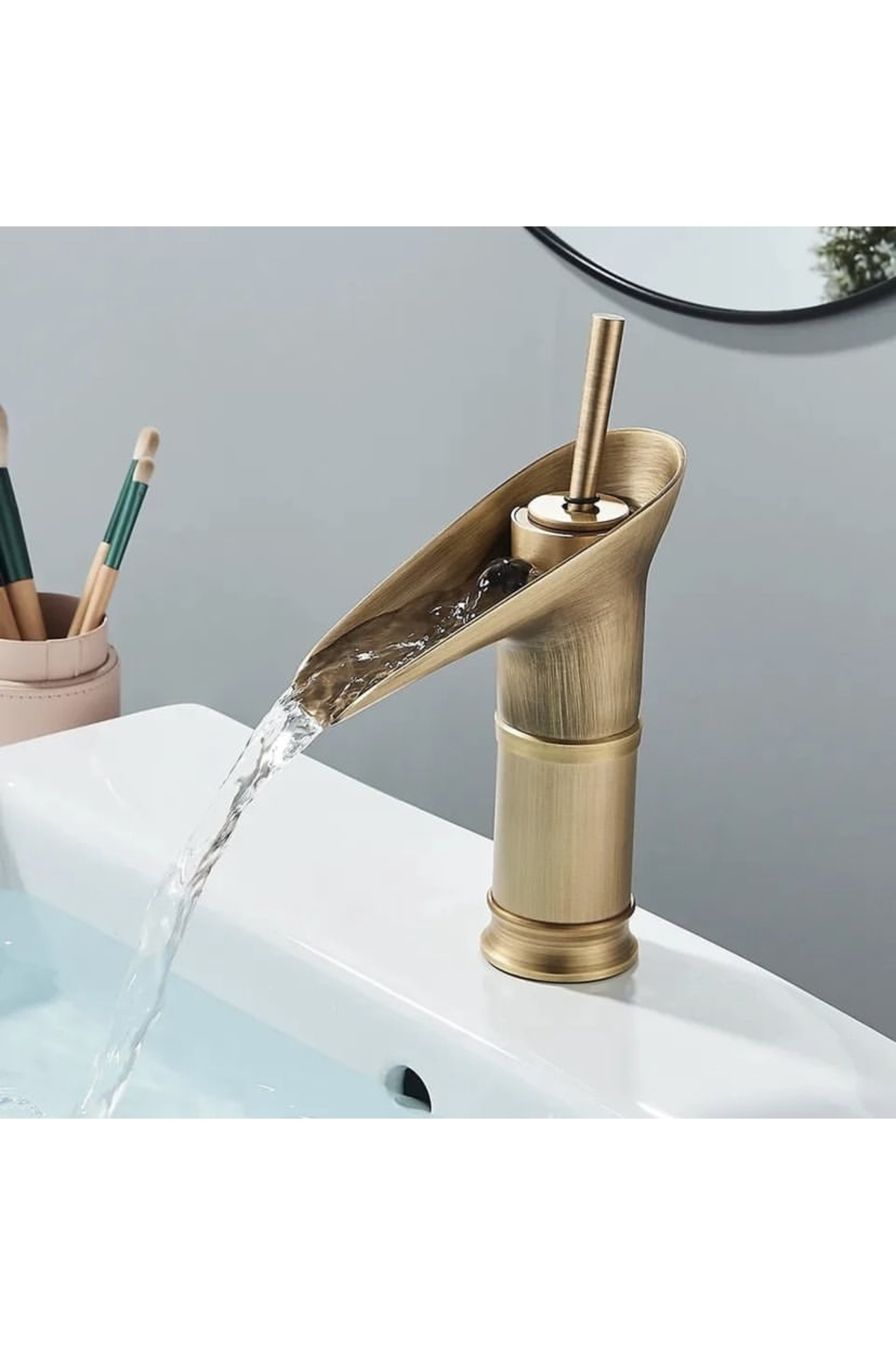 İSAOĞLU YAPI Şelale Batarya Antik Gold Şelale Musluk Doğal Akışlı Mat Antik Gold Lavabo ...