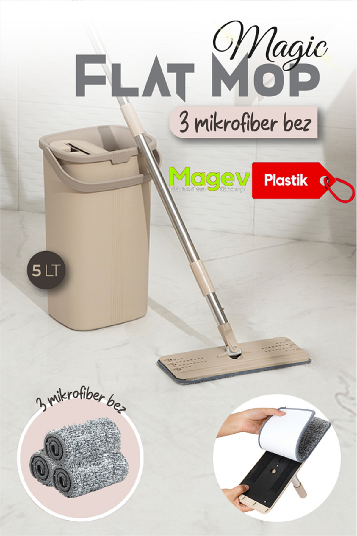 MAGEV PLASTİK Magic Flat (TABLET) Mop Set 3 Microfiber Bez Flat Fiyatı ...