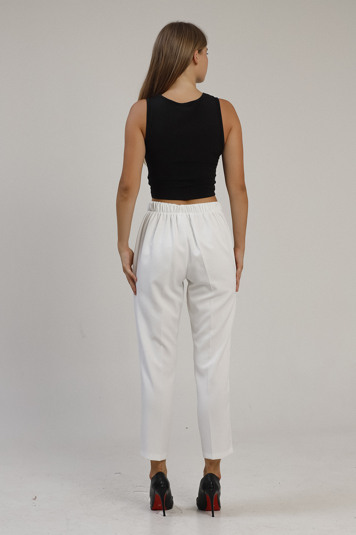 NELSA Beyaz Havuç Paça Beli Lastikli Dokuma Kadın Pantolon N230001 ...