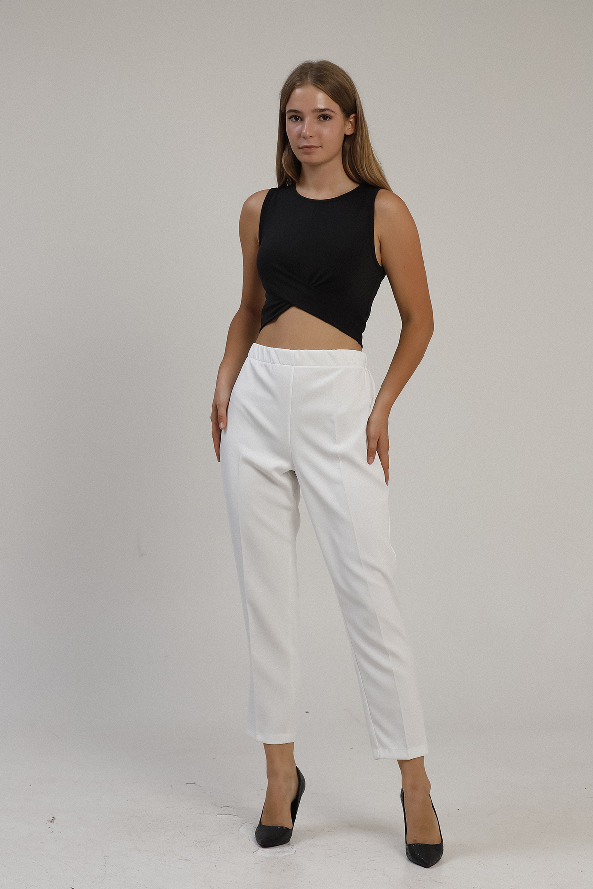 NELSA Beyaz Havuç Paça Beli Lastikli Dokuma Kadın Pantolon N230001 ...