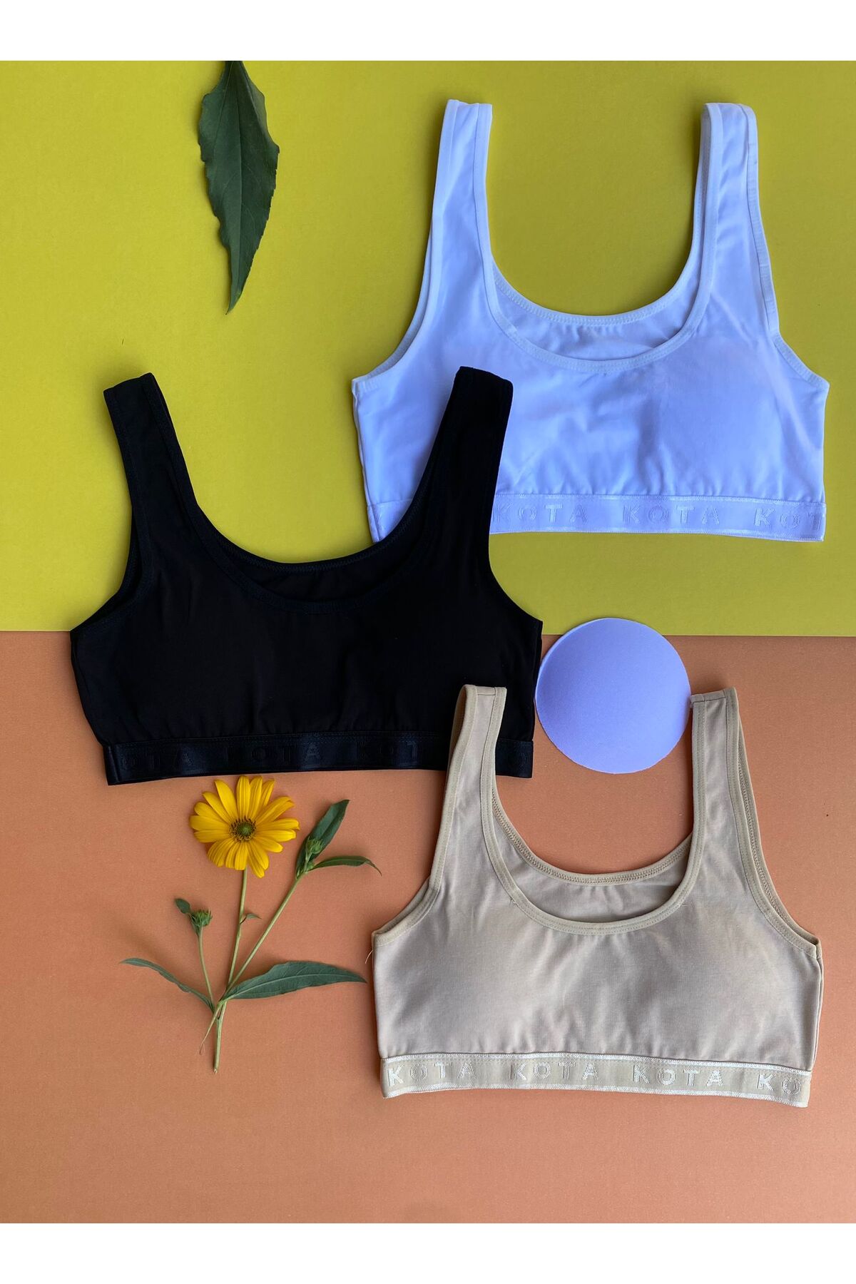 VicTroy Çıkarılabilir Pedli 3'lü Pamuklu Likralı Ten Siyah ve Beyaz ...