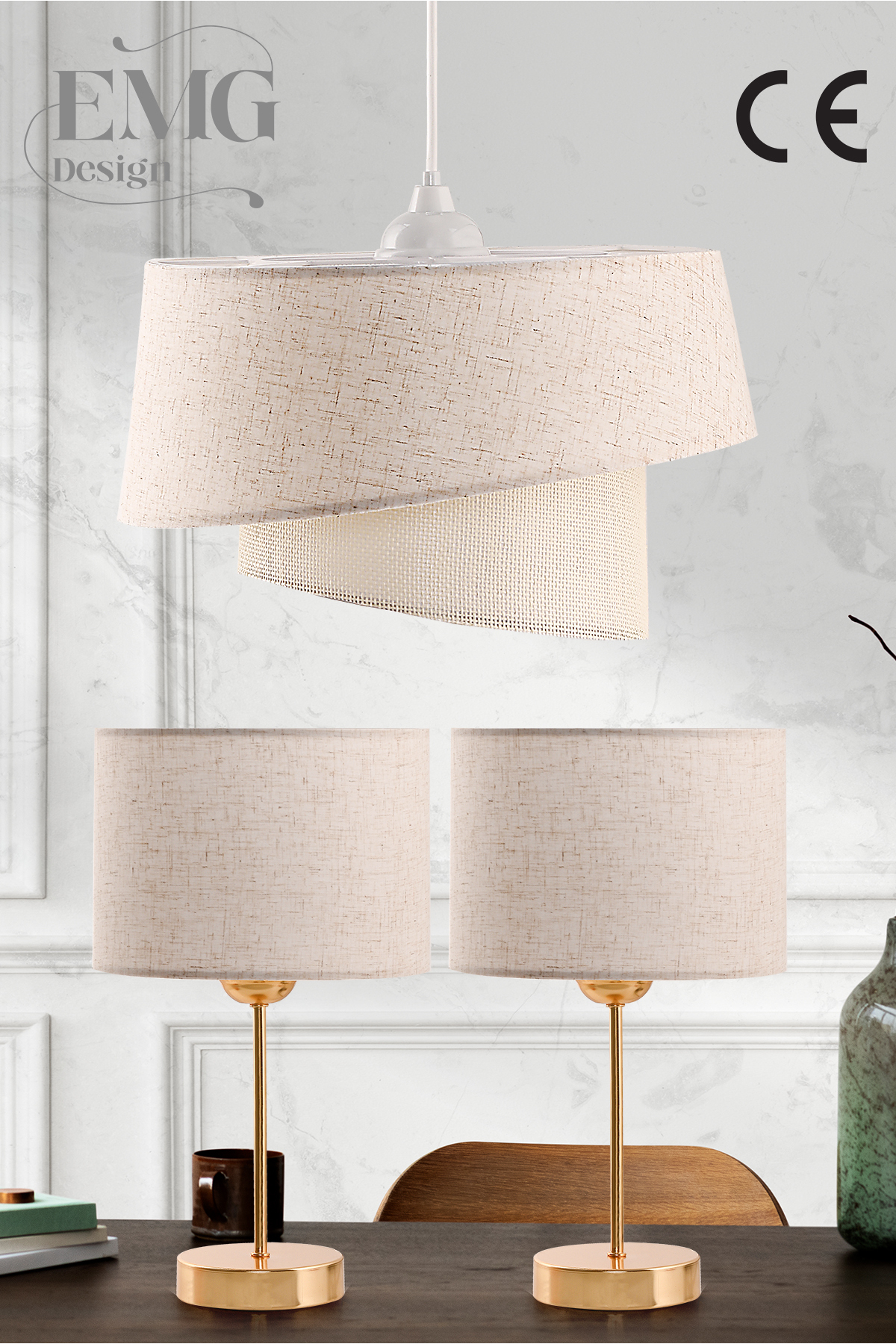 Emg DesiGn Kumaş Manolya Modern Tekli Avize ve 2 Li Abajur SetiFiyatı ...