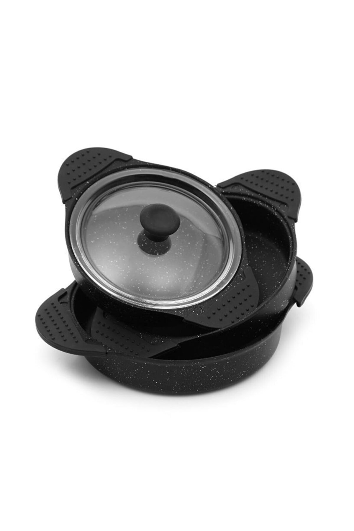 COOK KİTCHEN Cook & Kitchen Döküm 3'lü Granit Kapaklı Sahan Seti- Siyah ...