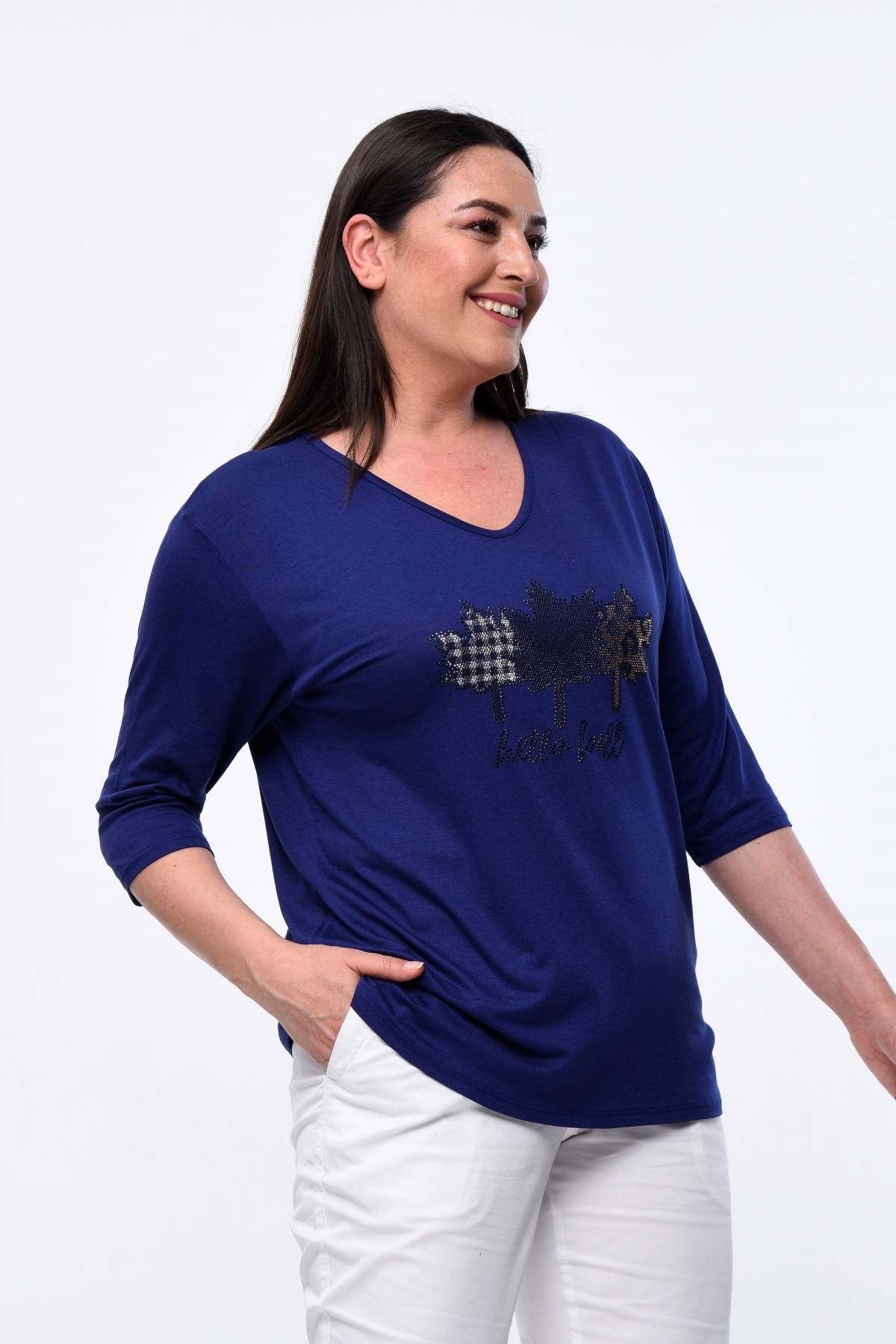 tarzımsüper Büyük Beden Yeni Sezon Rahat Konfor Modeli Yaprak Desen Taş Baskılı Yarım Kollu Anne ...