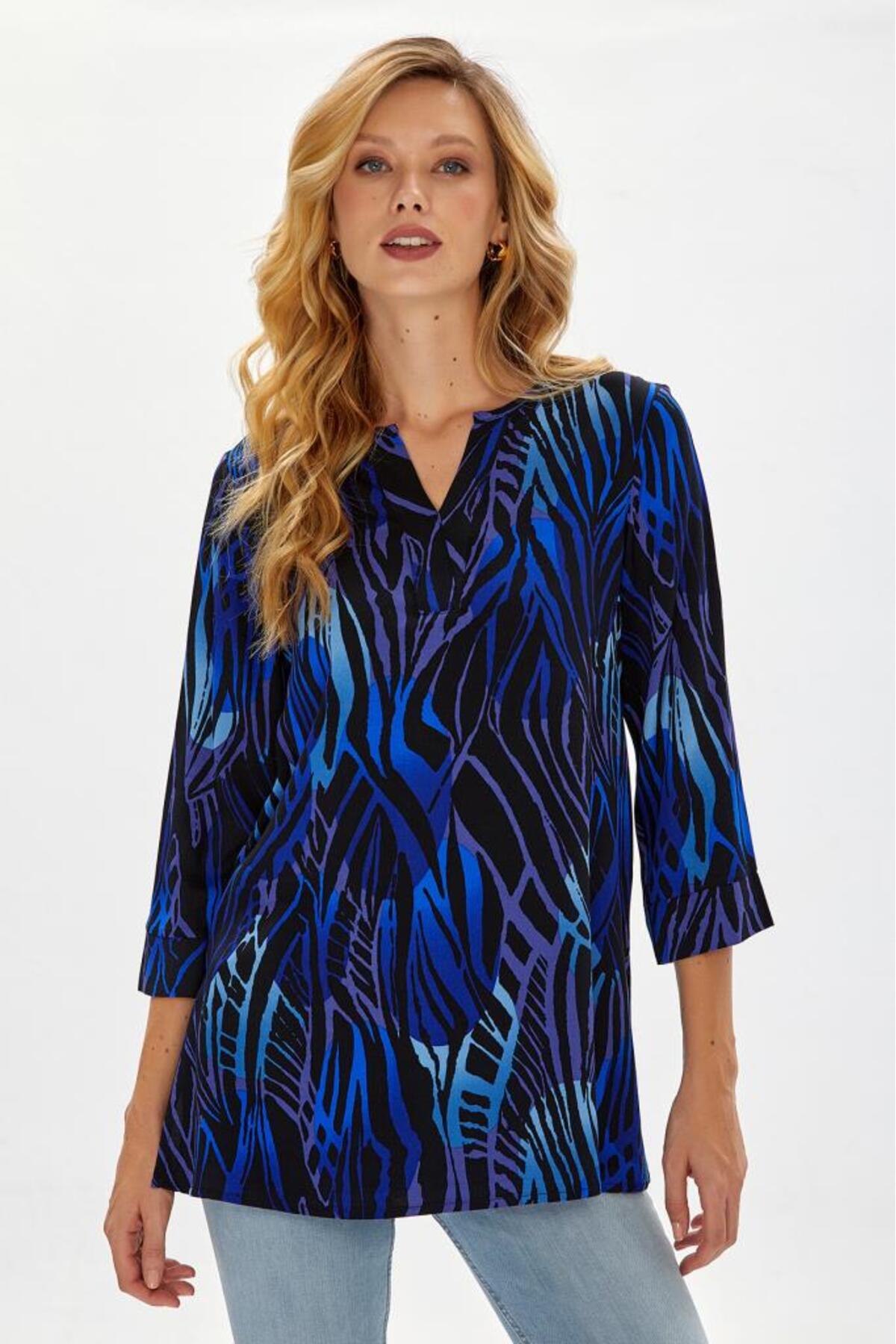 İkiler Yakası Patlı 3/4 Kol Eteği Yırtmaçlı Uzun Bluz 234-3004 Fiyatı ...