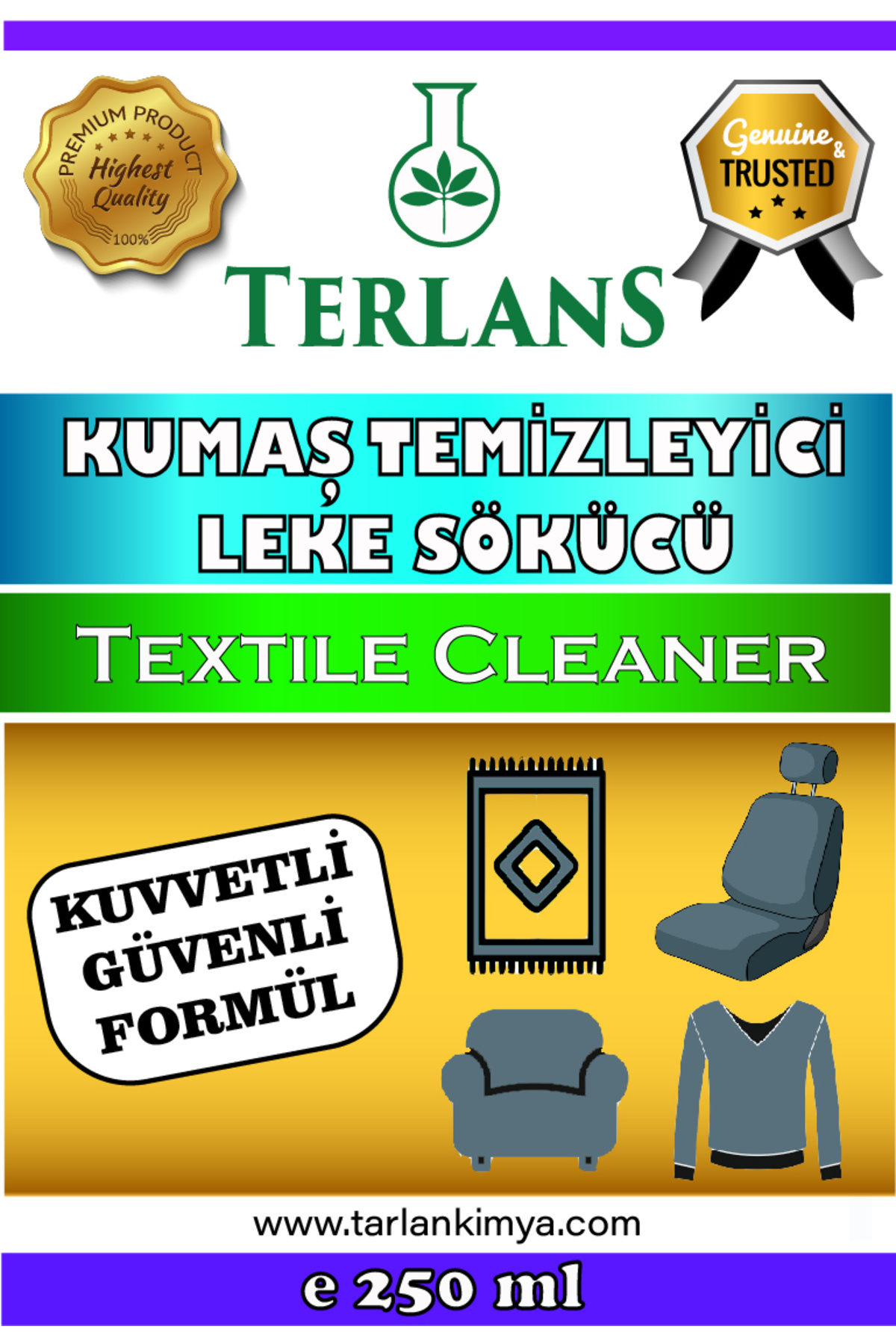 Terlans Tekstil Kumaş Döşeme Spor Ayakkabı Koltuk Halı Temizleyici Ve Leke Sökücü 250 ml Textile ...