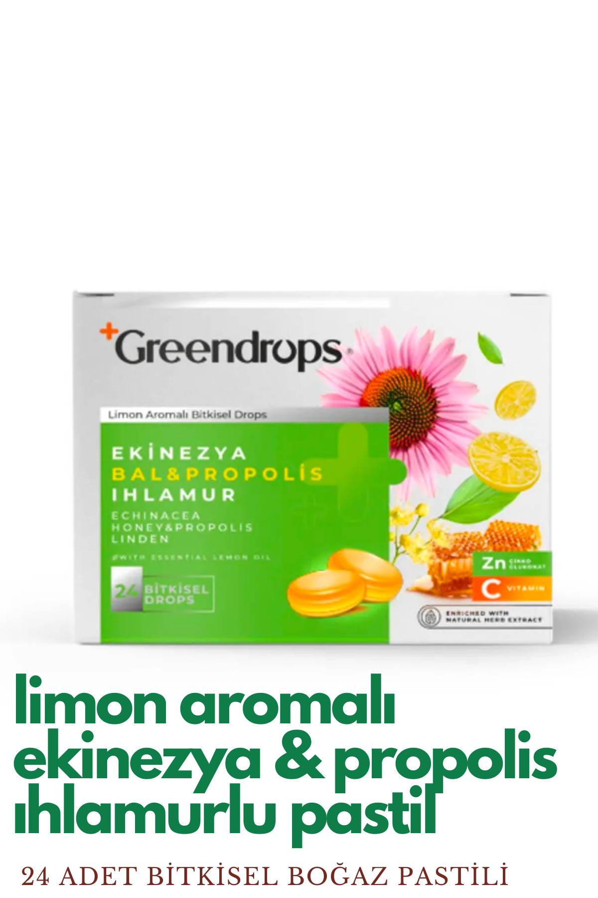 Greendrops Bitkisel Drops Boğaz Pastili - Limon Aromalı - Ekinezya, Bal ...