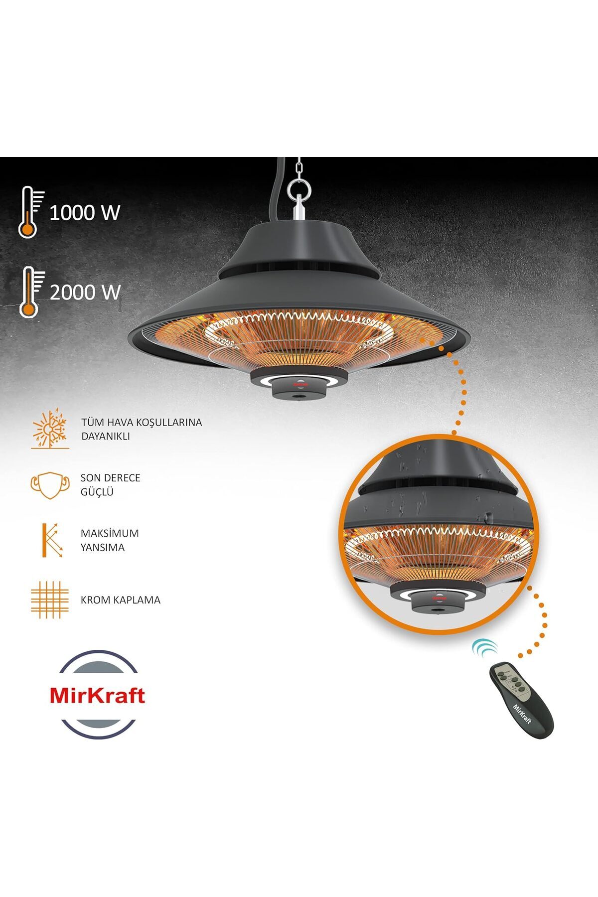 Mirkraft Elirg R.C. LED Işıklı Elektrikli Isıtıcı, 2000 W, Uzaktan ...