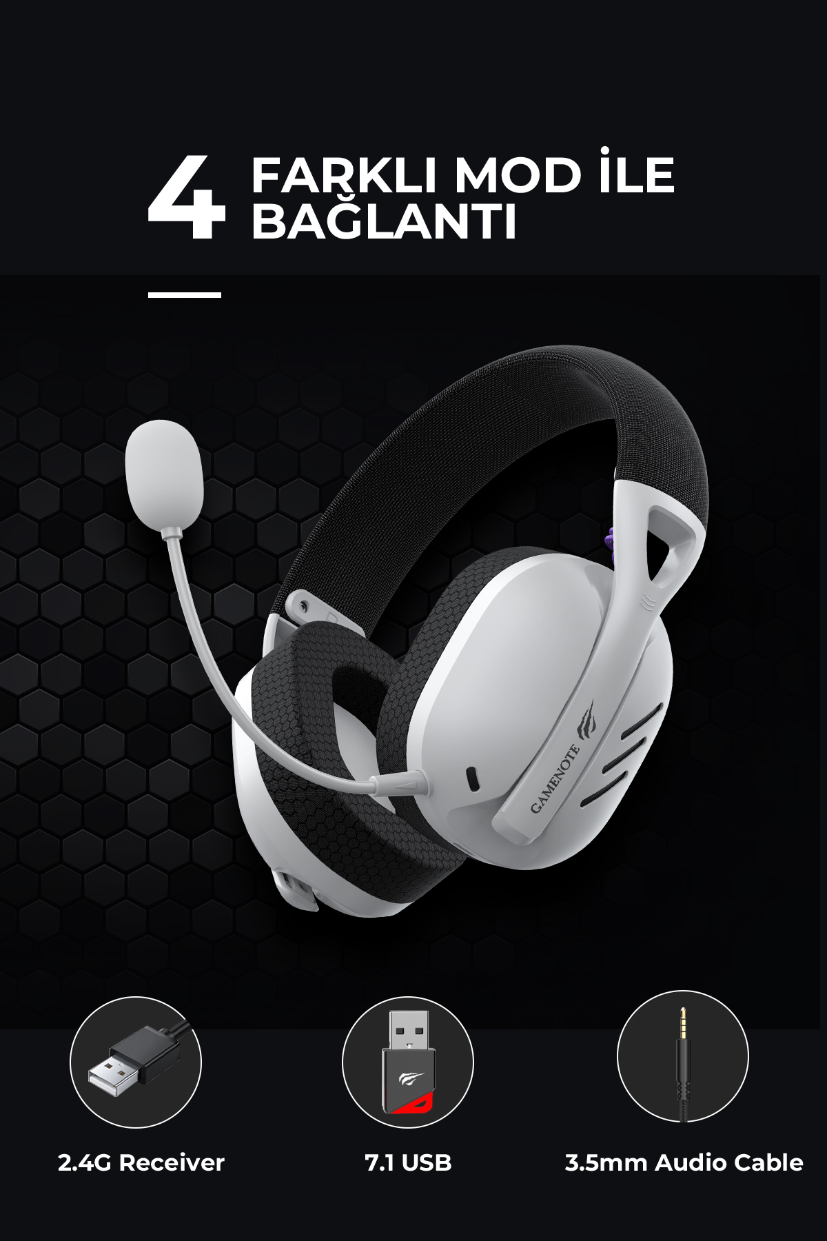 Havit Gamenote Fuxi-H3 Gaming Oyuncu Mikrofonlu Kulaklığı 7.1 - 4 Modlu (BT, 2.4Ghz, Type-C, 3 ...