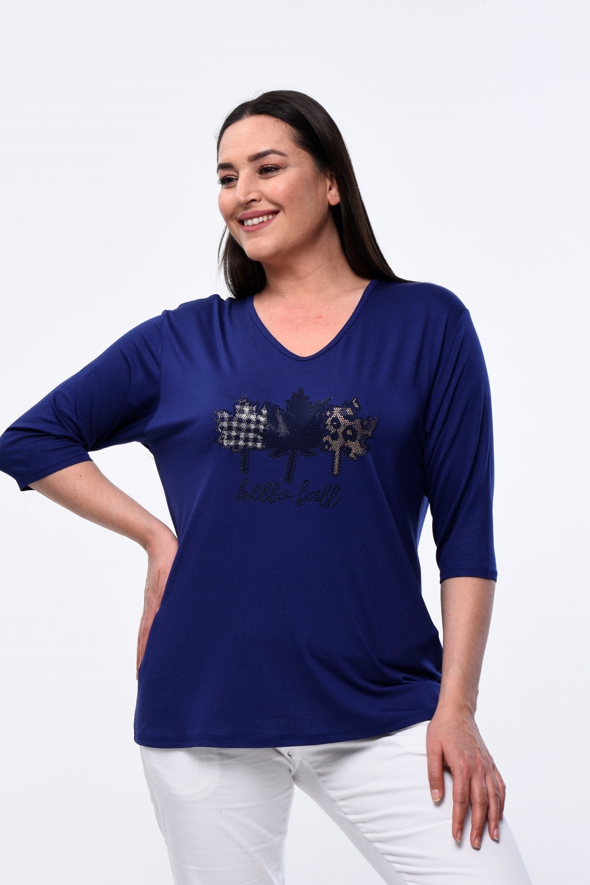 tarzımsüper Büyük Beden Yeni Sezon Rahat Konfor Modeli Yaprak Desen Taş Baskılı Yarım Kollu Anne ...