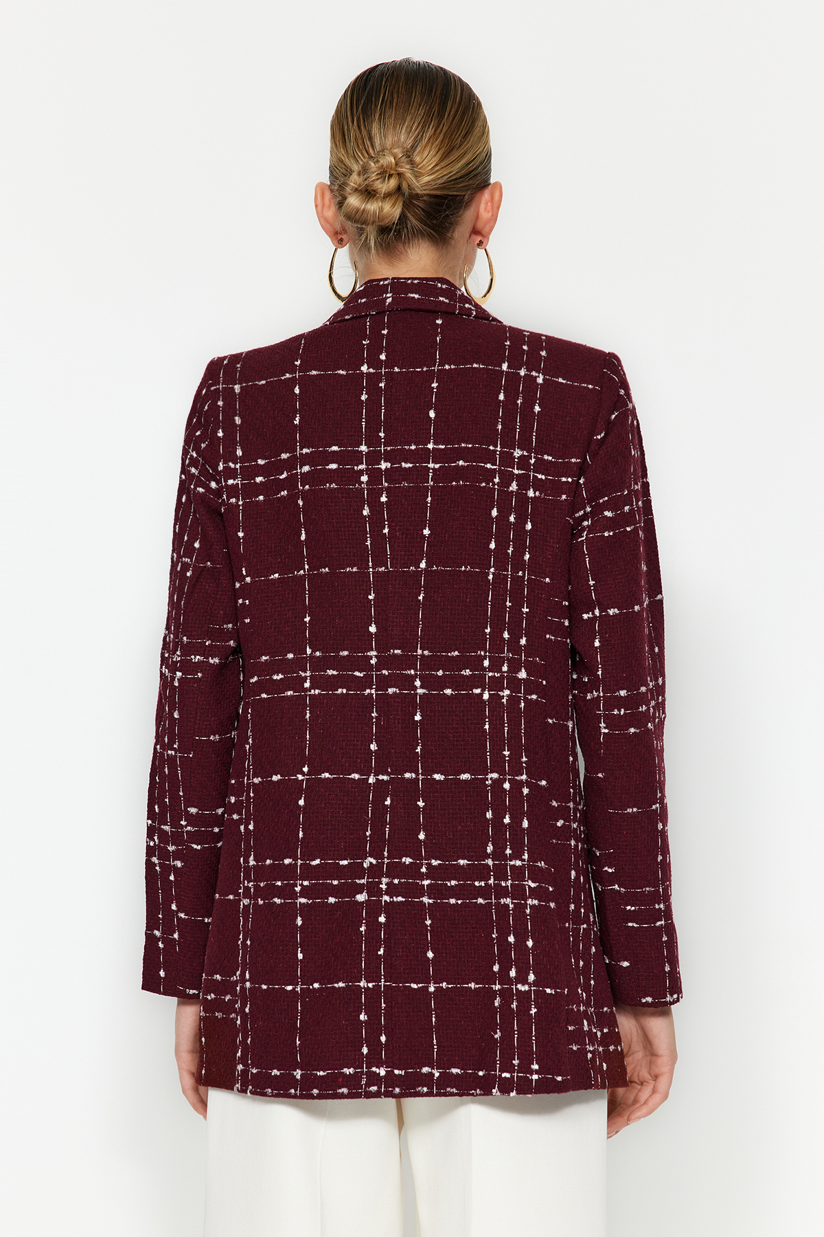 Trendyol Collection Claret Red Oversize Woven Plaid Blazer Jacket ...