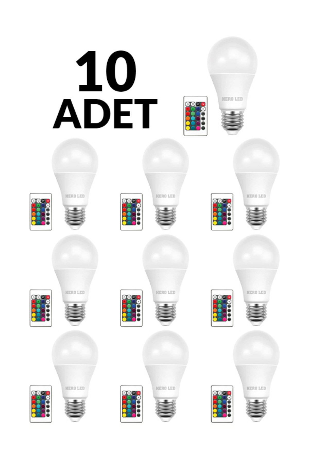 Hero Led 10'LU PAKET 9 WATT KUMANDALI RGB LED AMPUL - 9W RGB AMPUL ...